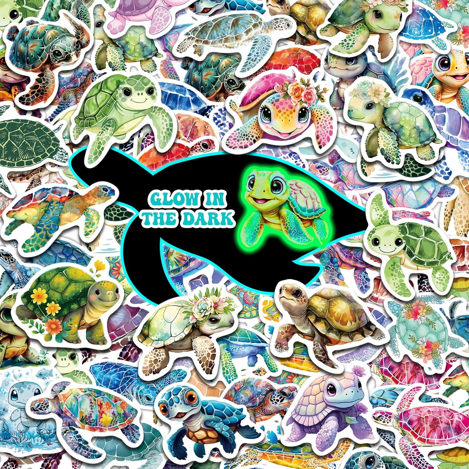 51 Pcs Cute Turtle Stickers for Kids Glow in The Dark, Sea Animals ...
