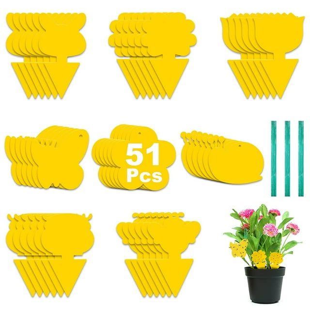 51 Pcs Yellow Dual-Sided Sticky Insect Traps for Flies, Aphids, Indoor ...