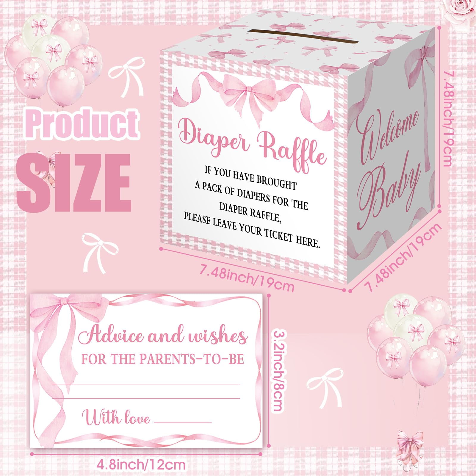 51 Pcs Pink Bow Diaper Raffle Kit, Shower Party Decor Set, Includes ...