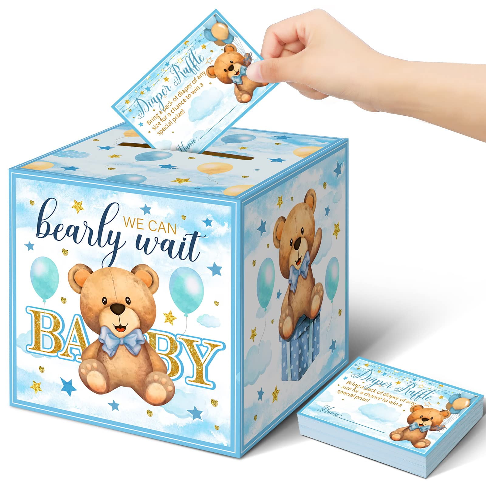 51 Pieces Bear Diaper Raffle Box With Tickets For Baby Shower Game ...