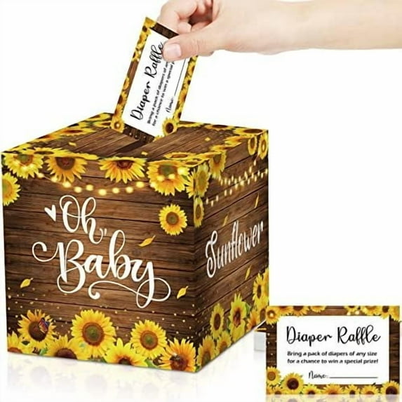 51 Pieces Diaper Raffle Tickets with Card Box Sunflower Baby Shower ...