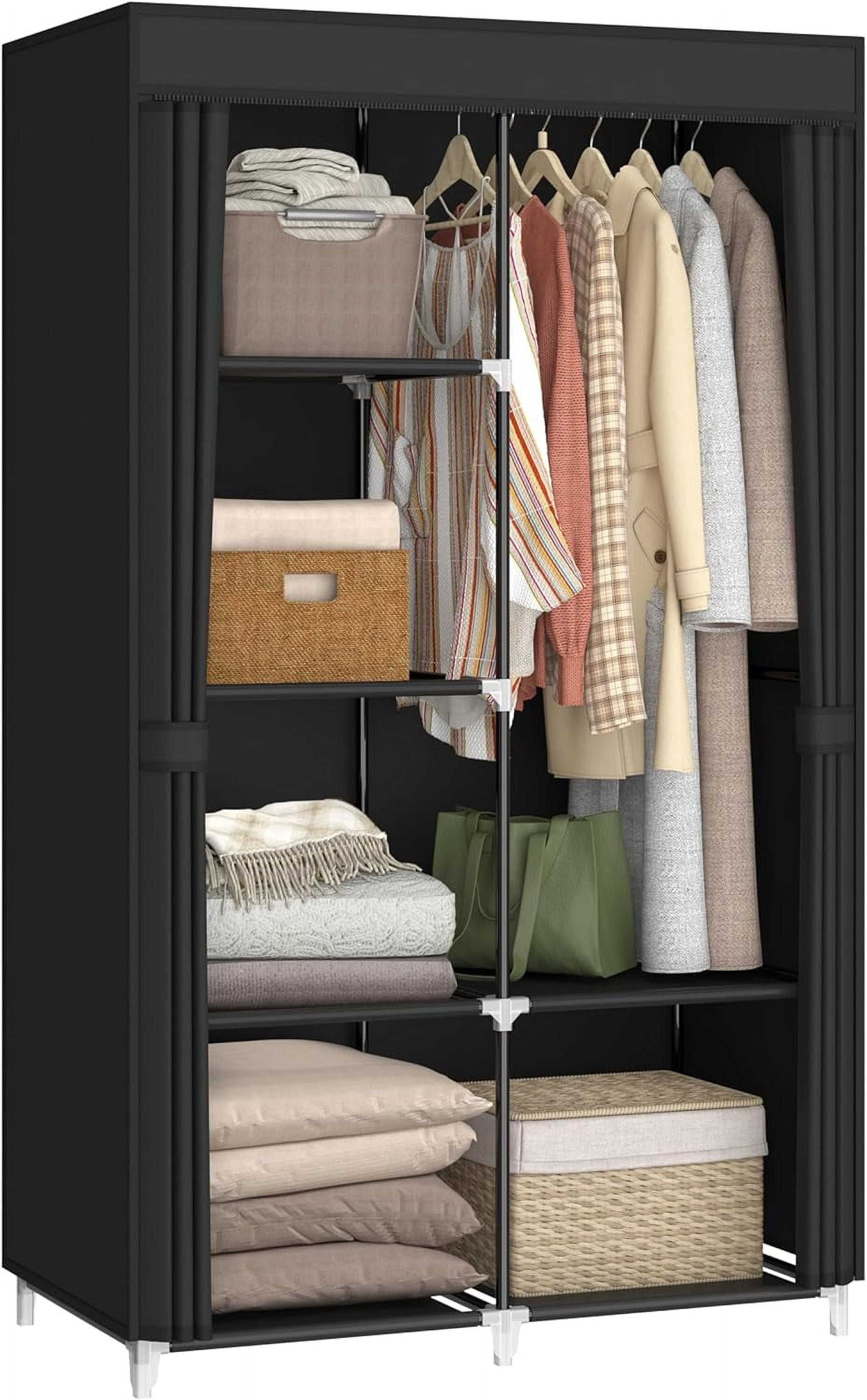 51" Portable Wardrobe - 2 Hanging Rods & 8 Shelves with Fabric Cover ...
