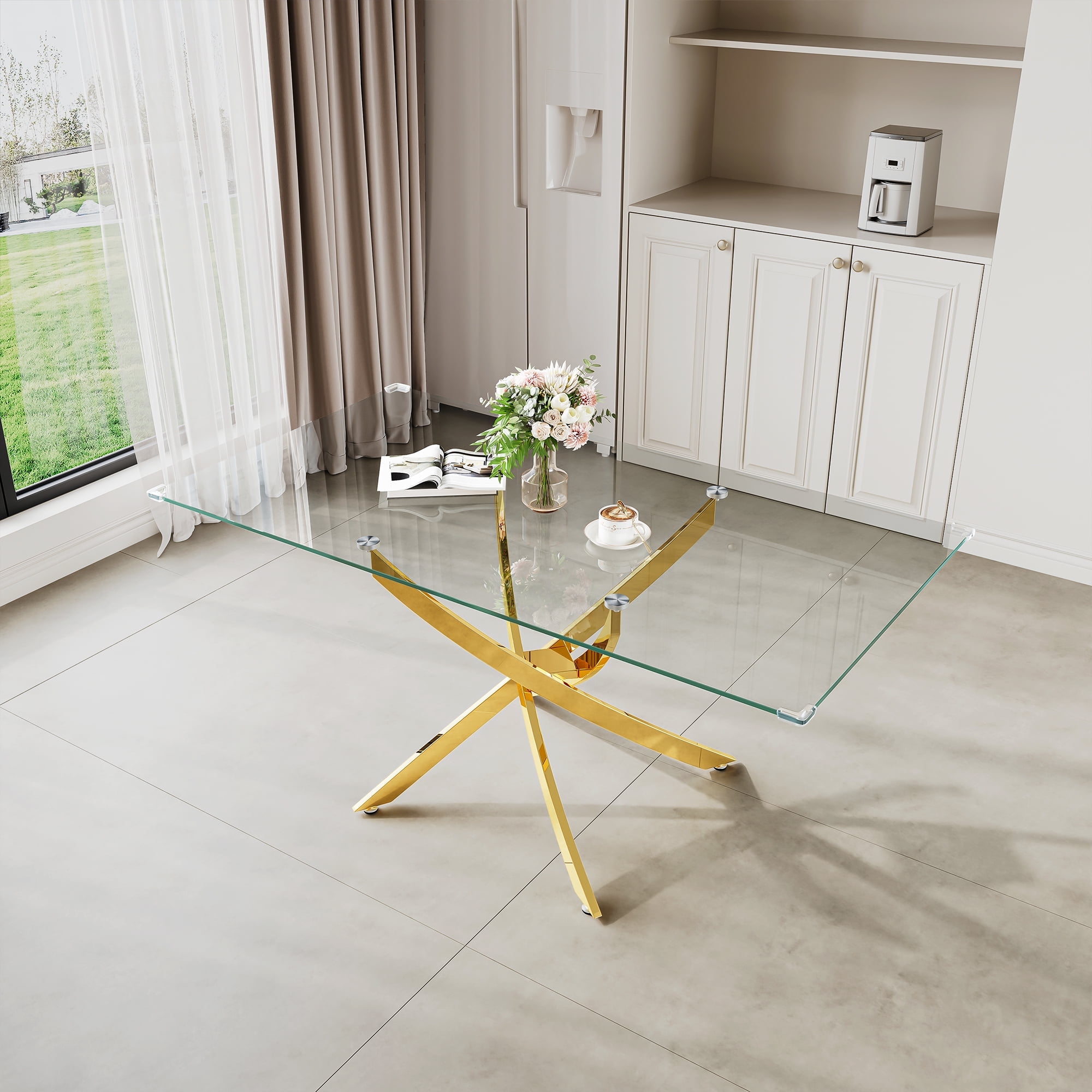 51" Rectangular Glass Dining Table for 4-6 People, Modern Tempered ...