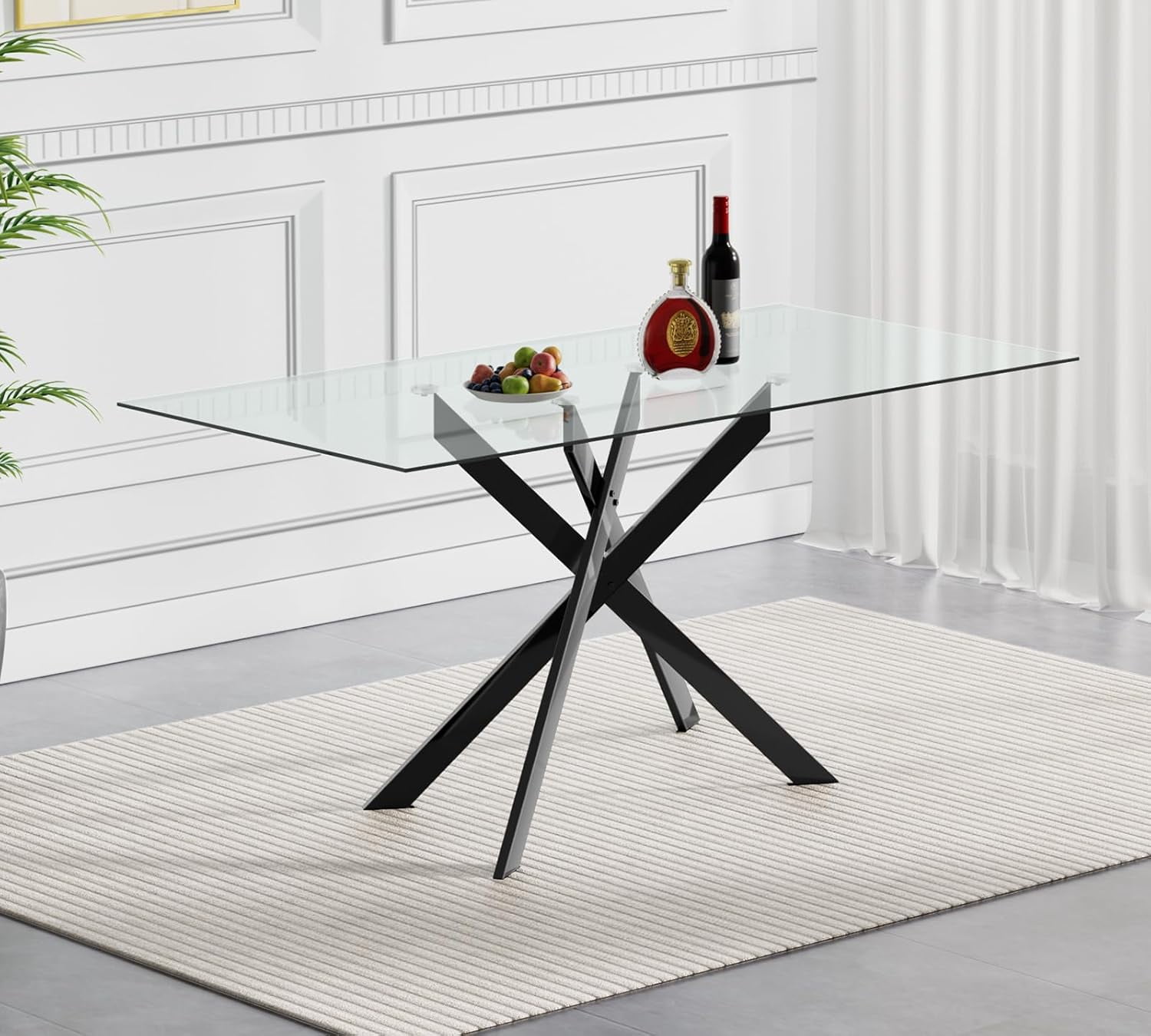 51" Rectangular Glass Dining Table Modern Kitchen Glass Top Table for 4 ...