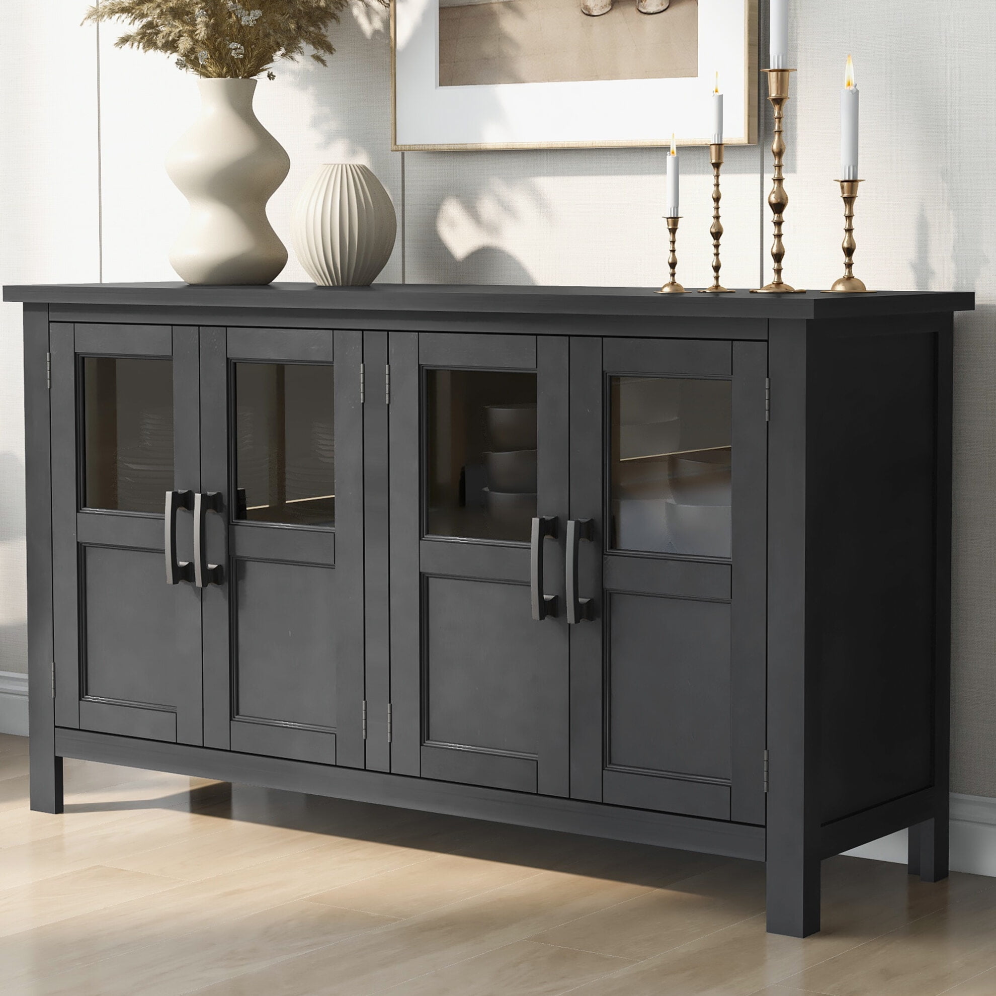 51" Retro Accent Storage Cabinet with Tempered Glass Doors, Featured ...