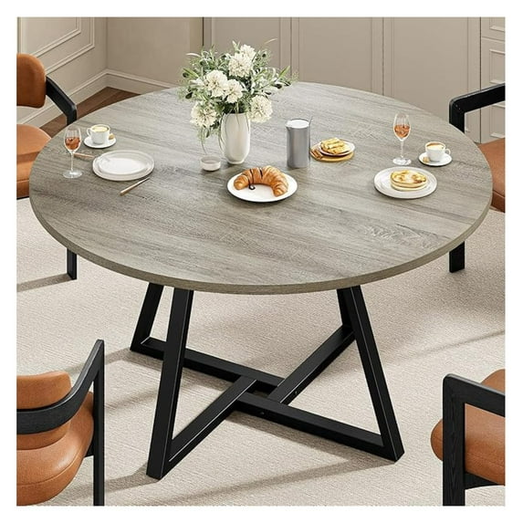 51" Round Dining Table for 6, Wood Kitchen Table with Metal Base, Space ...