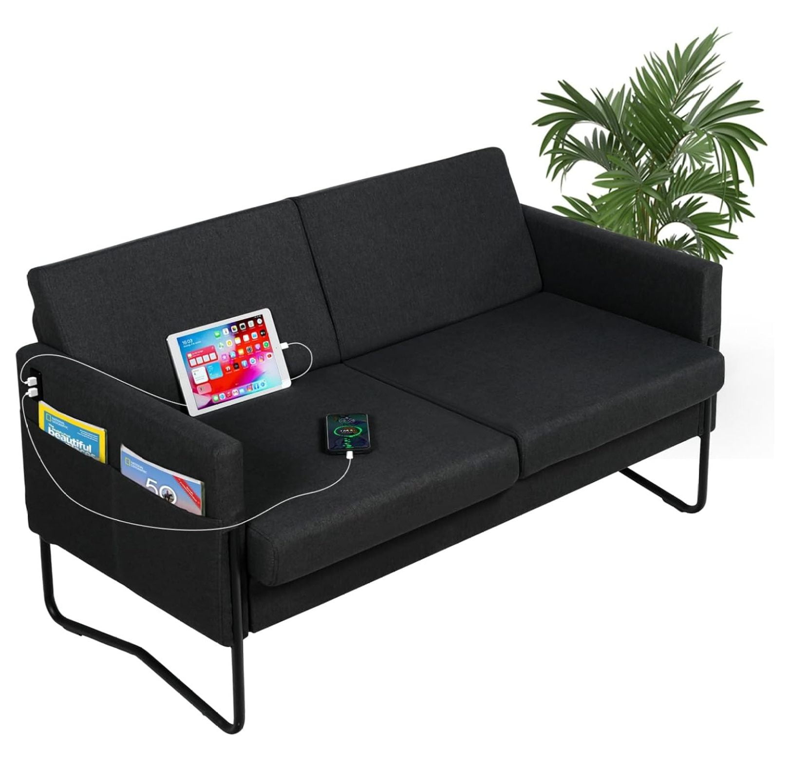 51” Small Sofa Couches for Small Spaces with 2 USB, Comfy Modern Couch ...