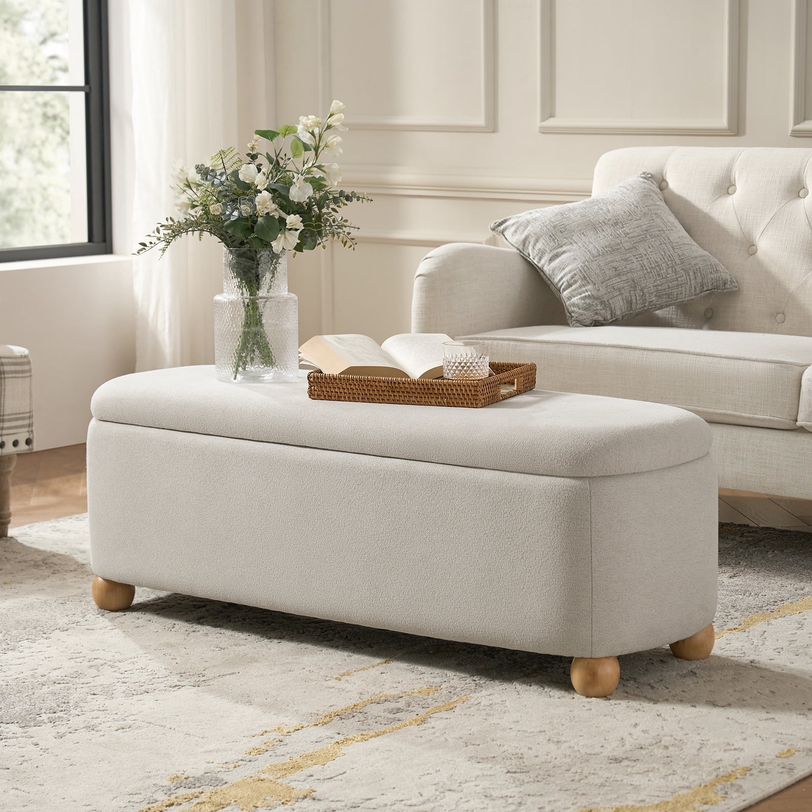 14 Karat Home 51" Waterproof Upholstered Storage Bench Ottoman Footrest ...