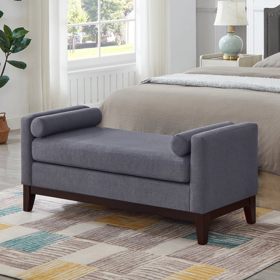 51" Storage Ottoman Bench with Arms and Pillows, Large Boucle ...