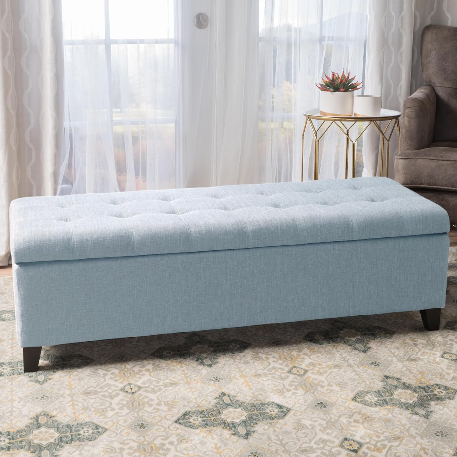 51" Storage Ottoman Bench - Light Blue Storage Bench End of Bed with ...