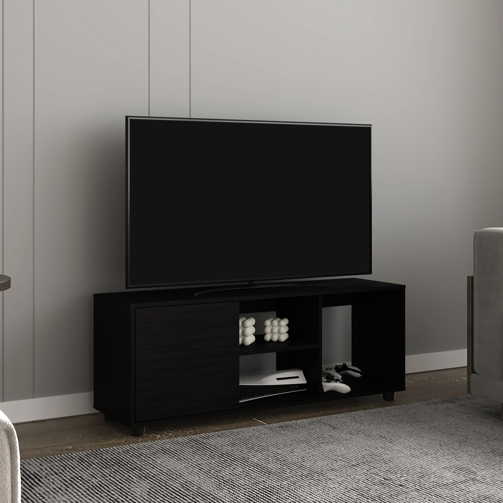 51" Wide TV Stand with Concealed Cabinet Open Shelves for Living Room ...