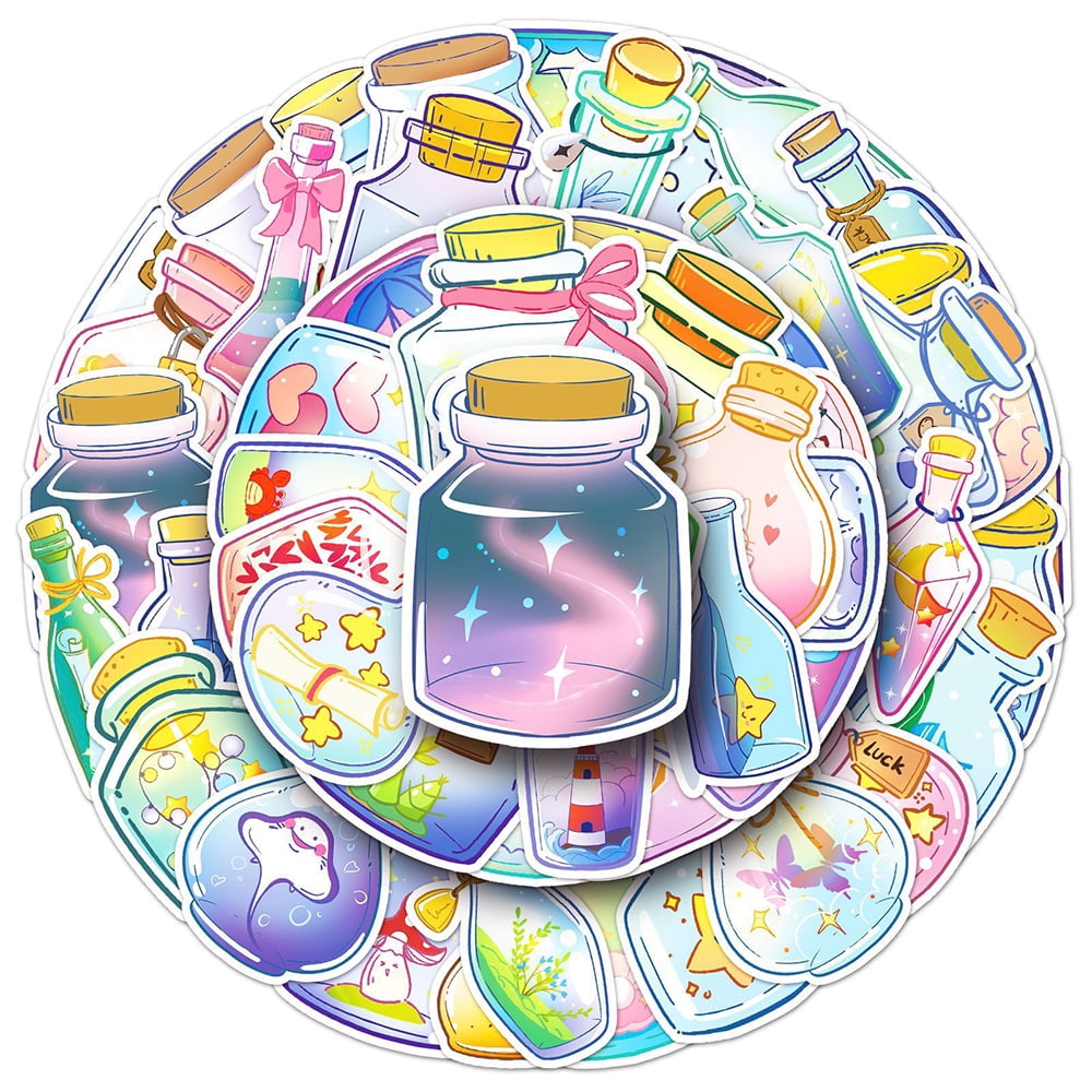 51 Wishing Bottle Stickers,Cute, Girl Heart Cartoon, Waterproof ...