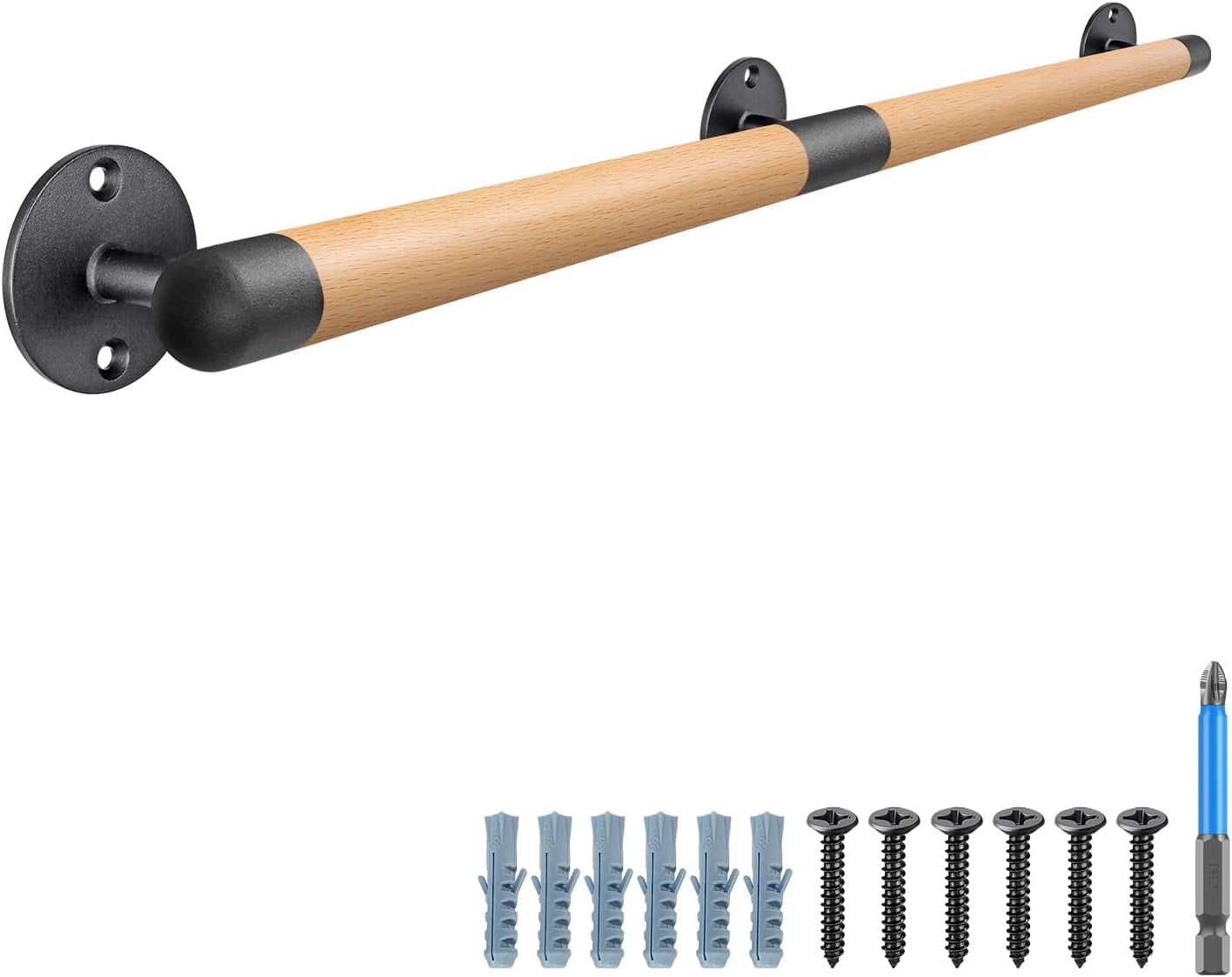 51" Wood Handrail Indoor Stairs Handrail Wall Mount Handrail w/Sturdy ...
