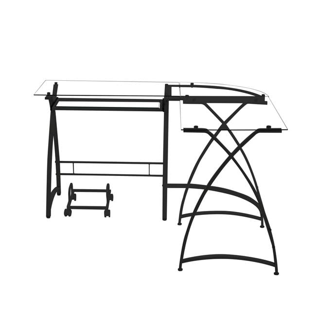 51 in. Glass L Shape Computer Desk, Clear & Black - Walmart.com
