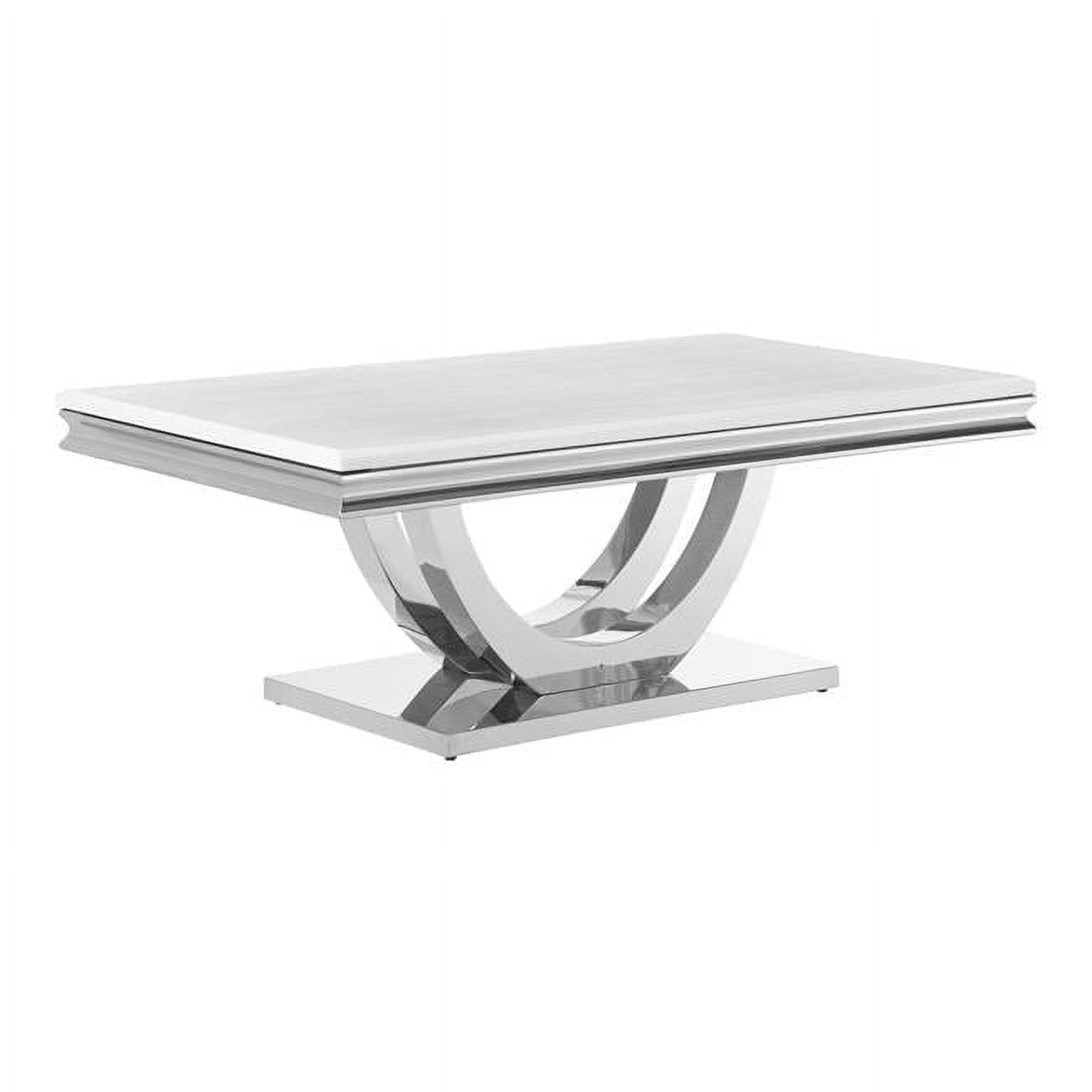 51 in. Kas White Stone Top & Polished Chrome Base Rectangular Coffee ...