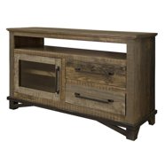 70 in. Blue & White Solid Wood Open Shelving Distressed TV Stand ...