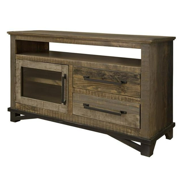 51 in. Solid Wood Cabinet Enclosed Storage Distressed TV Stand, Brown ...