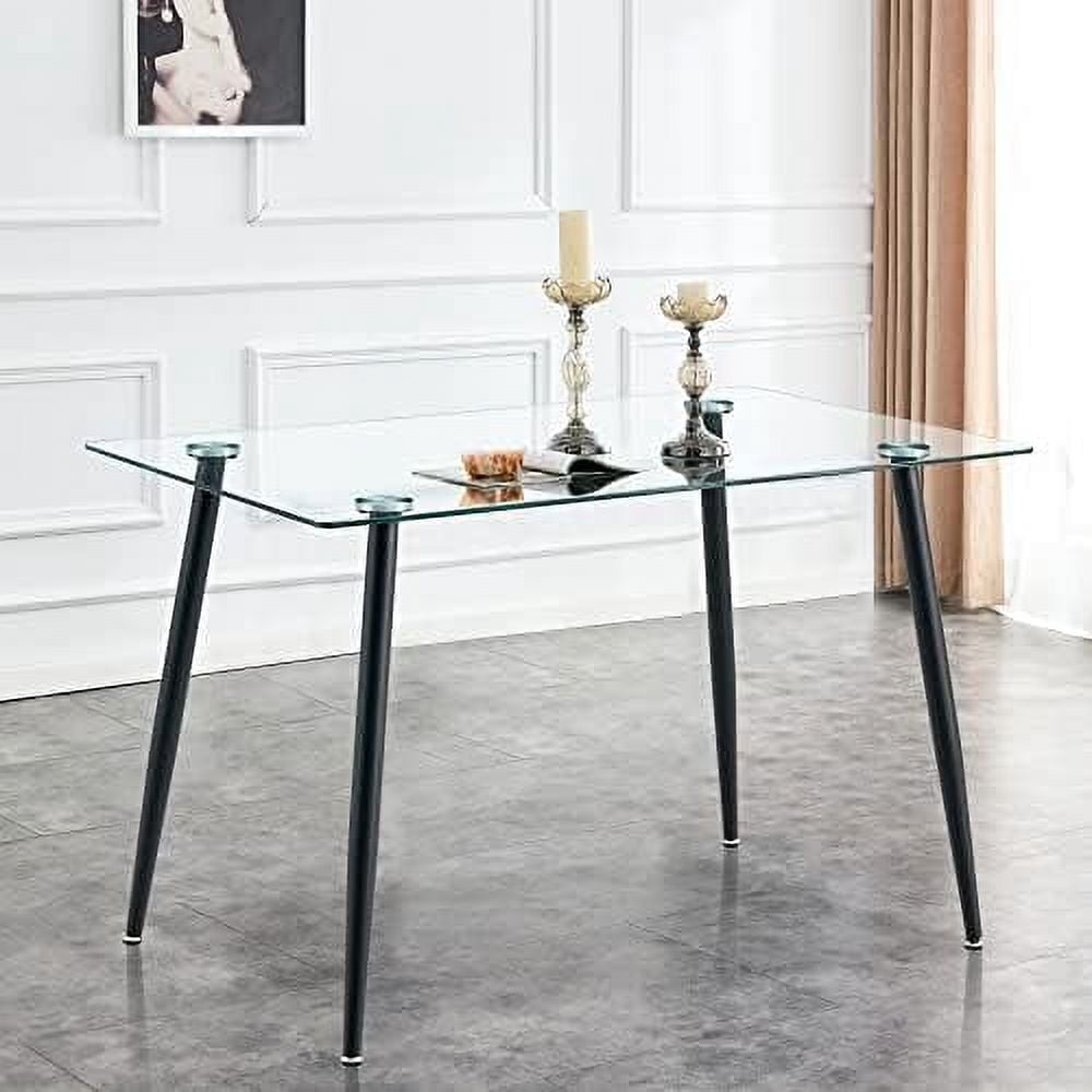 51 inch Glass Dining Table for 4, Rectangular Glass Dining Room Table with Clear Tempered Glass ...
