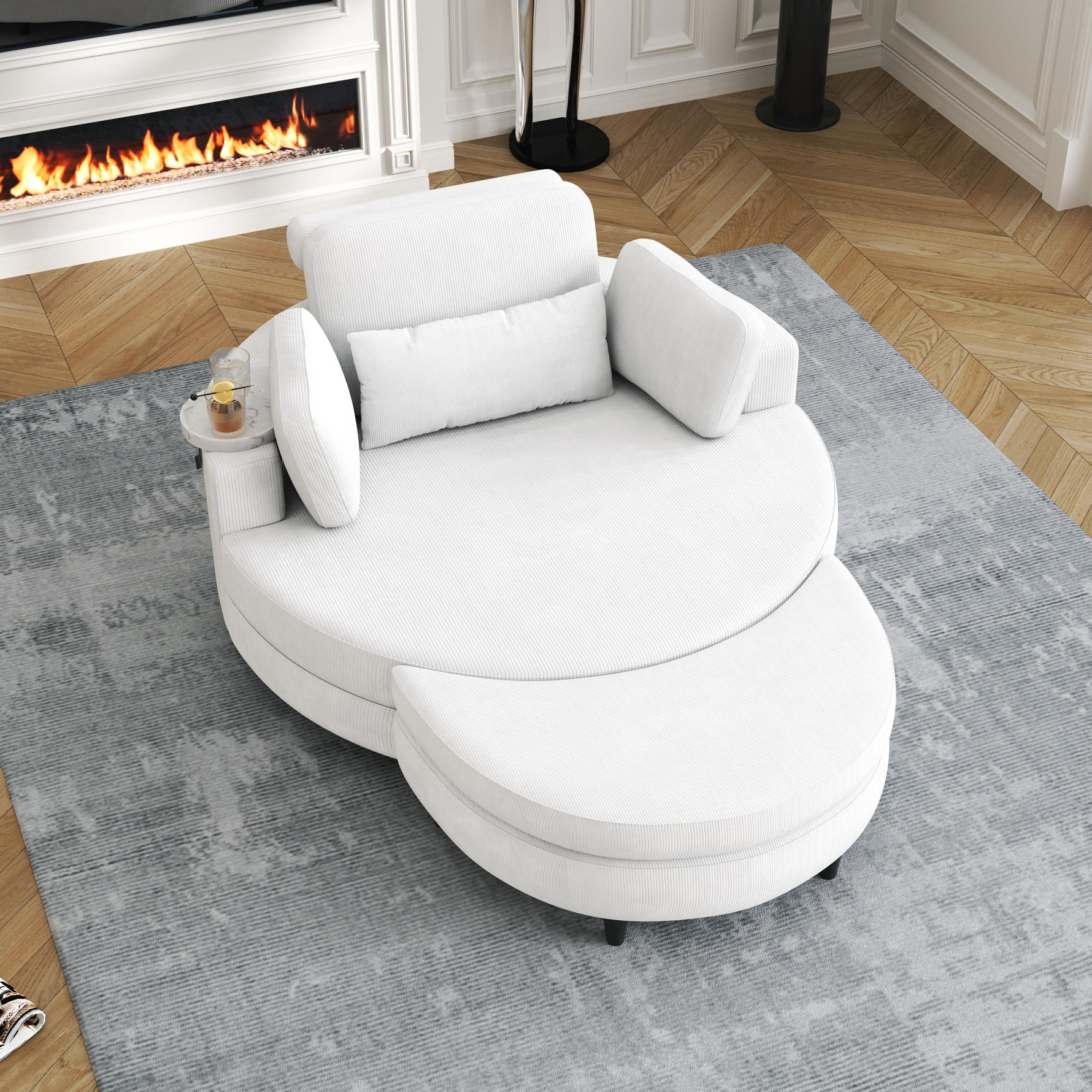 51-inch corduroy sofa，Single Seated Foam Sofa，with two throw pillows ...