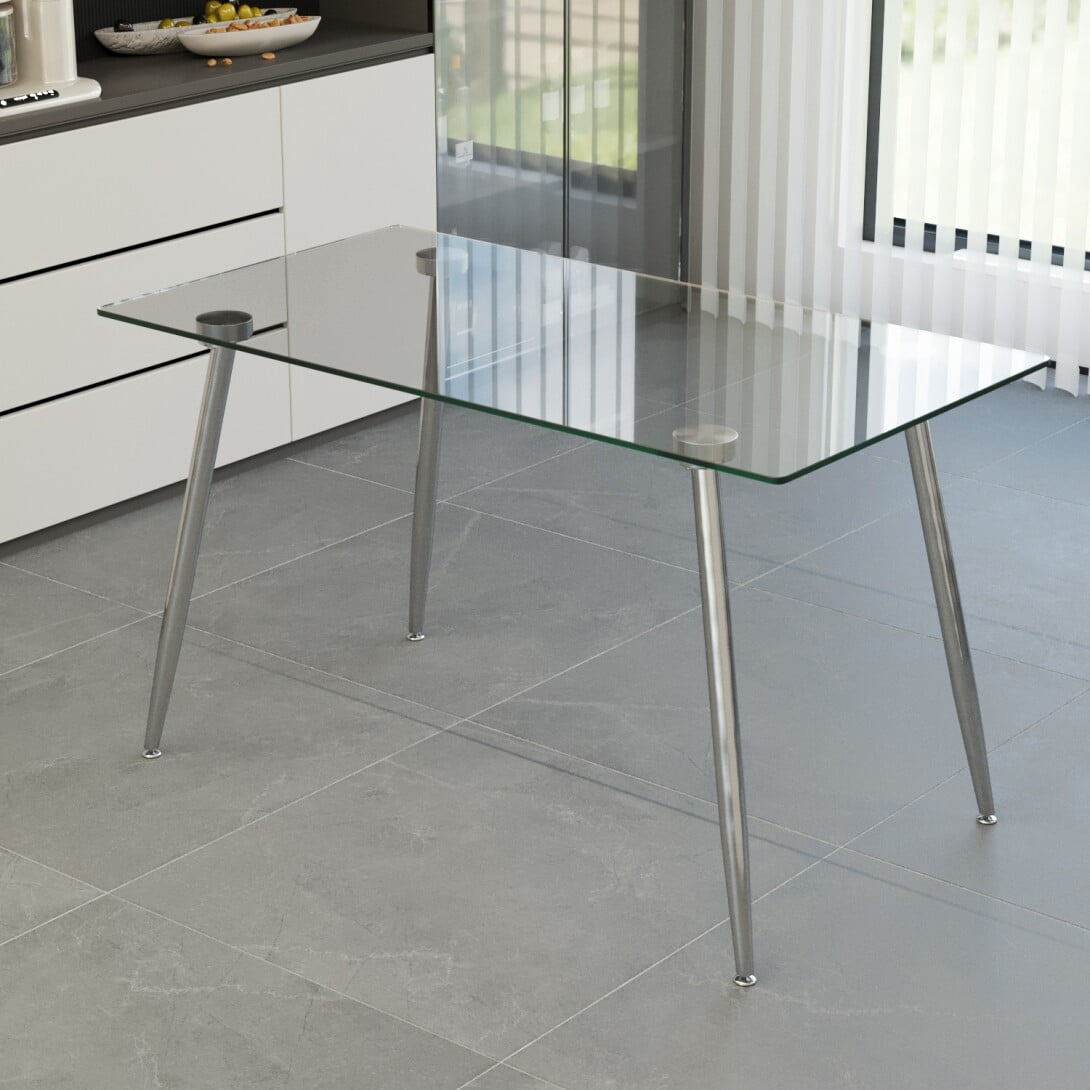 51 x 27.5 x 29.5 Inch Glass Dining Table with Tempered Glass Tabletop ...