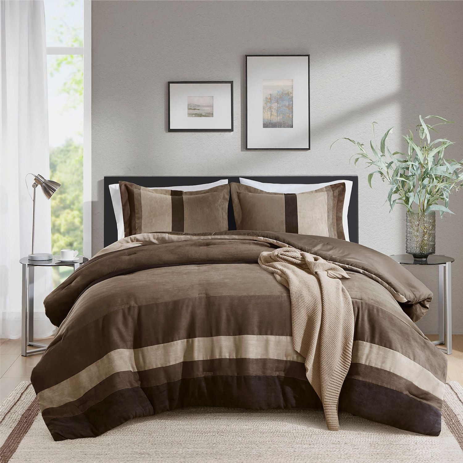 510 Design Boulder Stripe Pieced Faux Suede Comforter Set Color: Brown ...