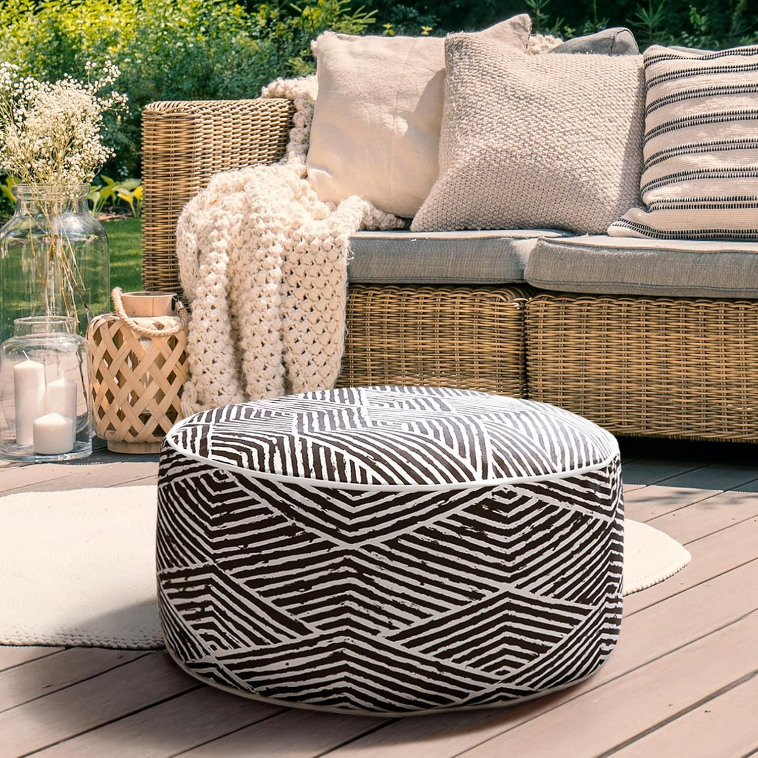 510 Design Inflatable Ottoman Stool Portable Round Pouf, Handle ...