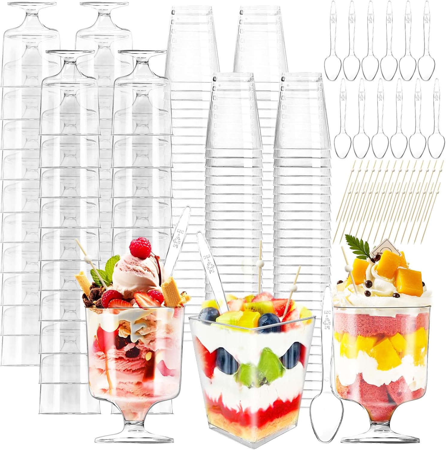 510 Pcs Dessert Cups with Spoons and Toothpicks,5 OZ Mini Clear Plastic ...