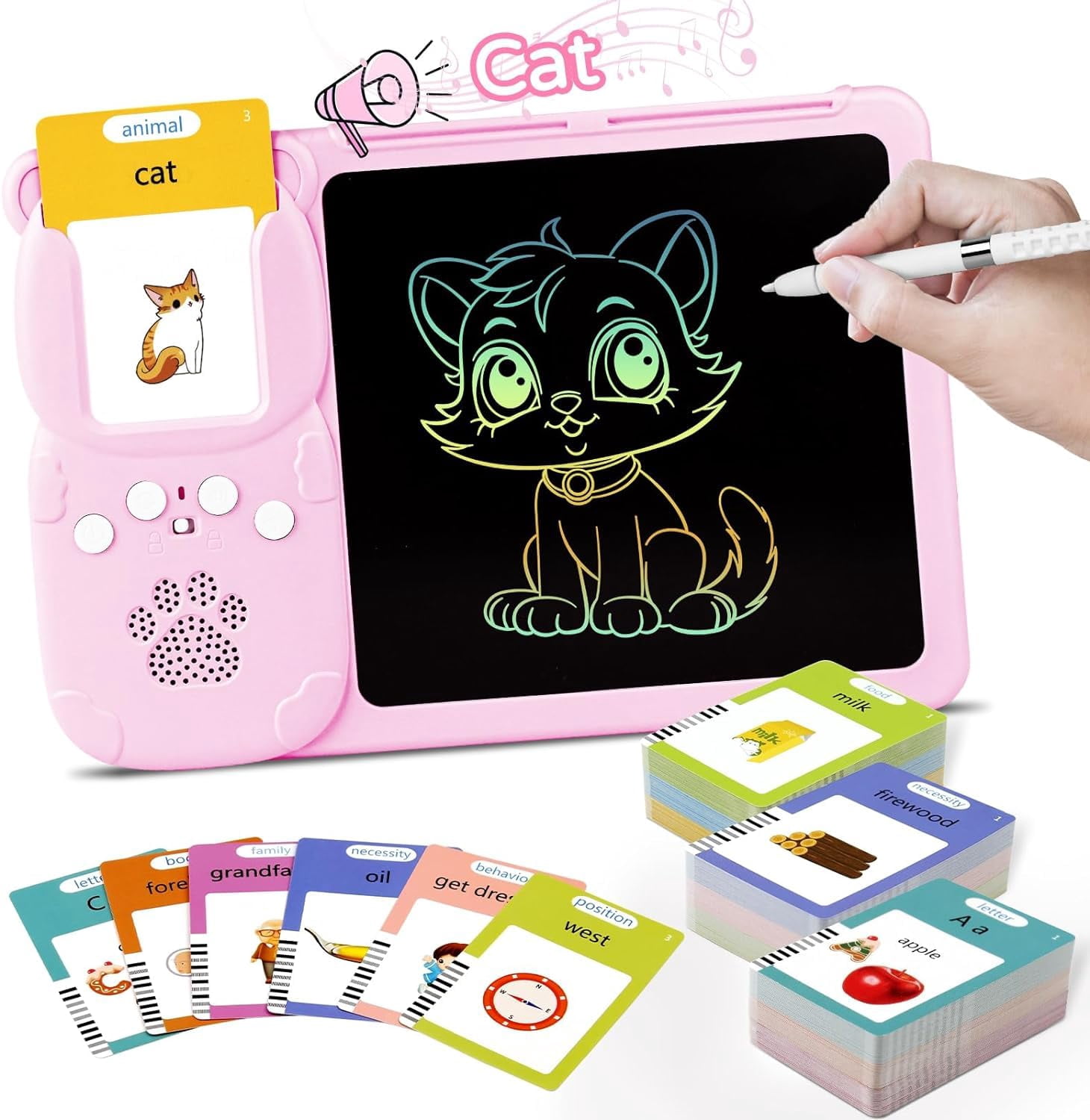 510 Words Talking Flash Cards LCD Writing Tablet for 3-8 Years Toddlers ...