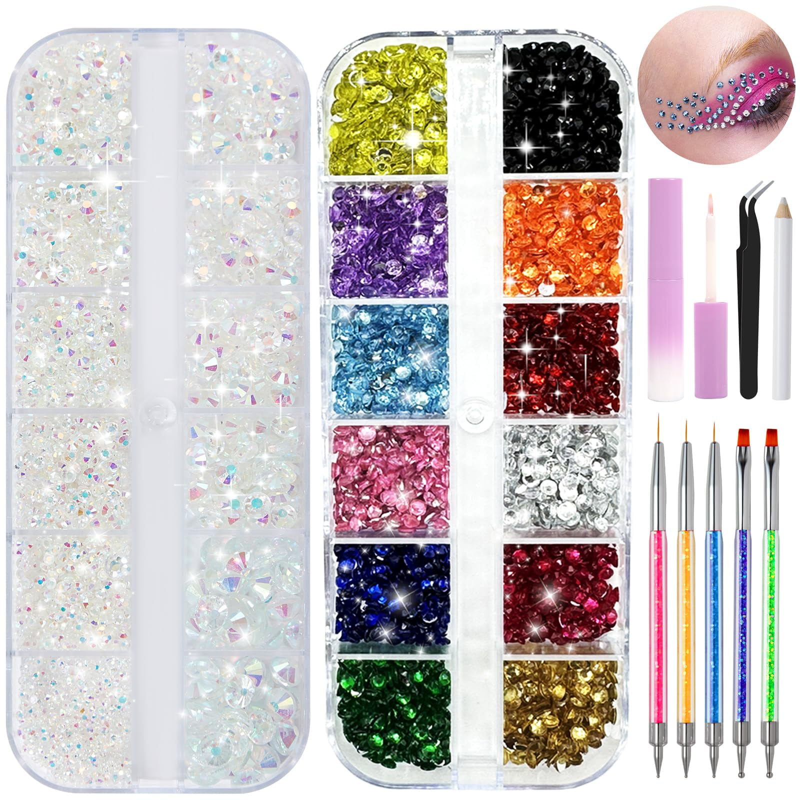 5100Pcs Face Gems Rhinestones with Makeup Glue & Nail Tools Dotting ...
