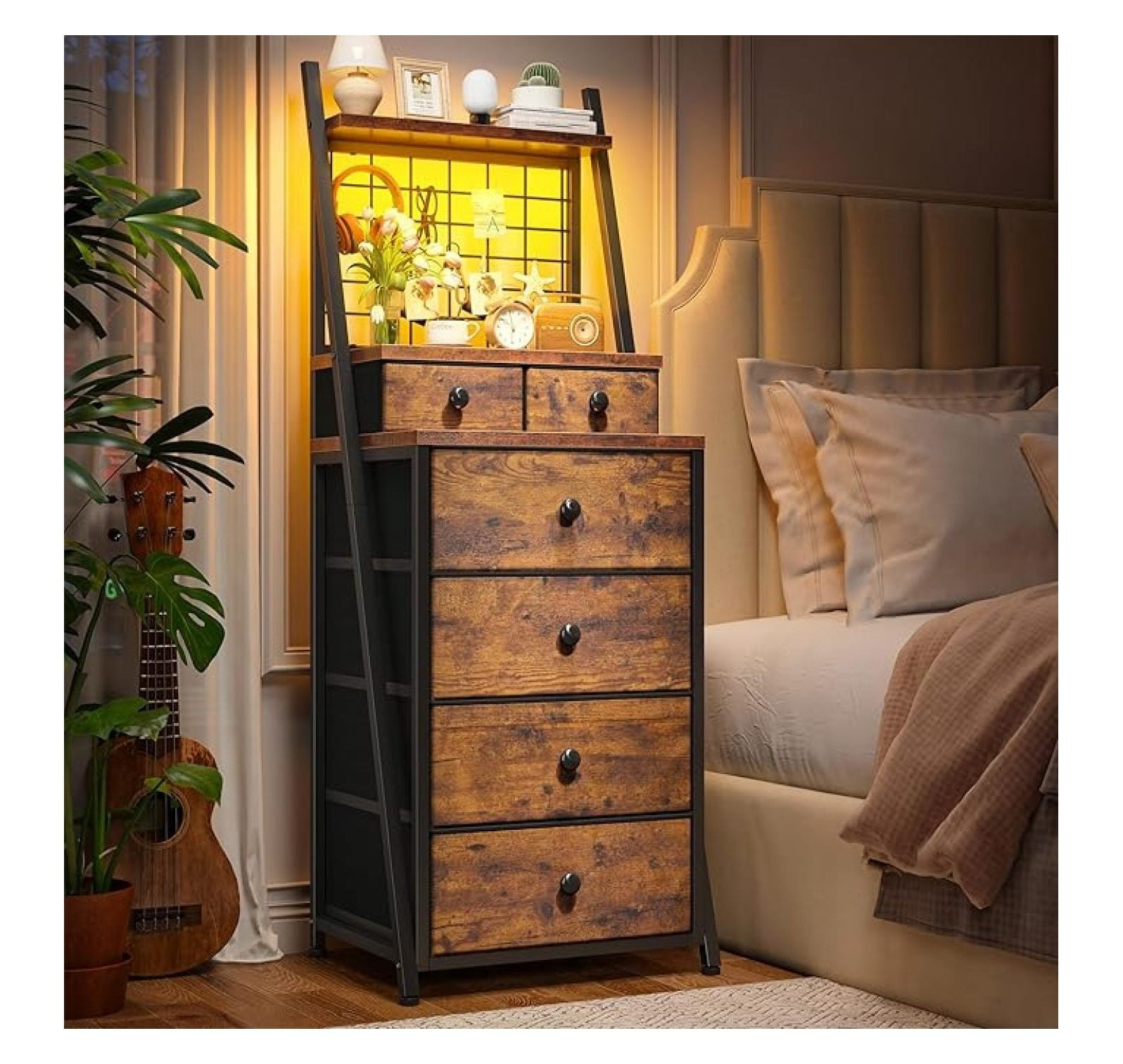 51H" Tall Nightstands with 6 Drawers And Mesh Organizer, Dorm Bed Side ...