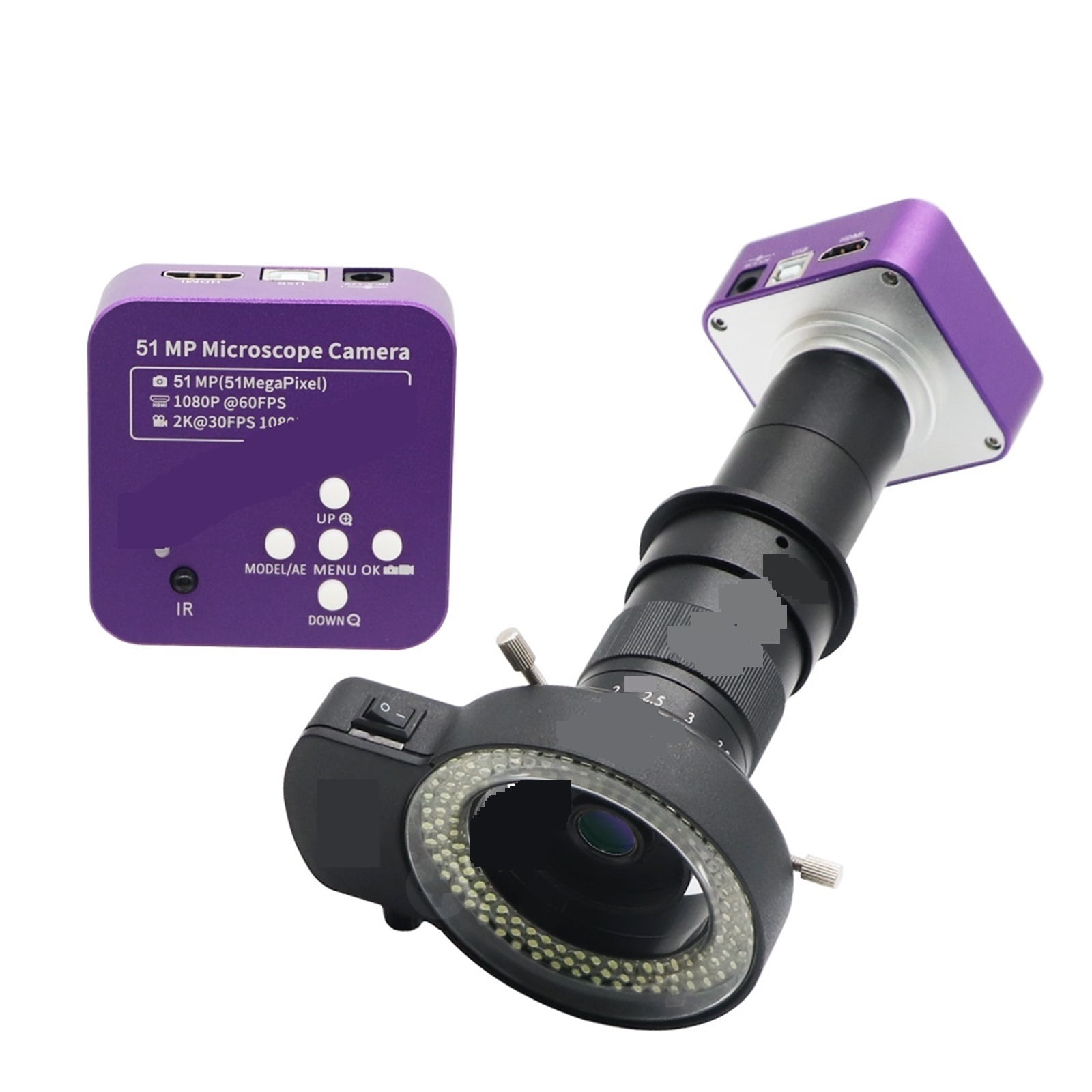 51MP 1080P FULL HD Digital Microscope 180X C-Mount Lens USB Industrial ...