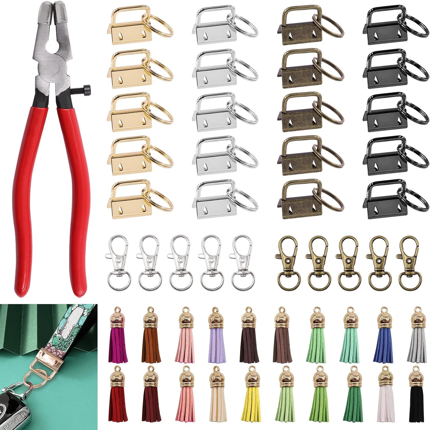 51Pcs Heavy Duty Key Fob Pliers and Key Fob Hardware Set with Tassels ...