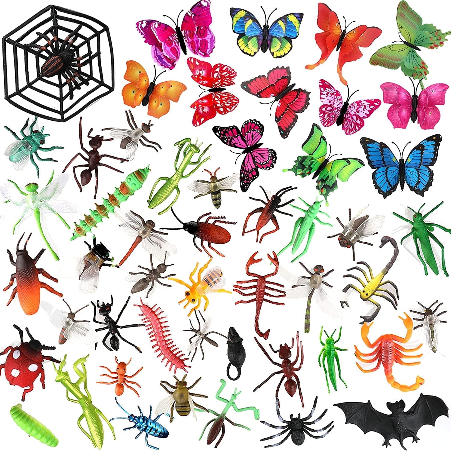 Ootsr 51Pcs Realistic Plastic Bugs and Insects Toys for Kids, Spiders ...