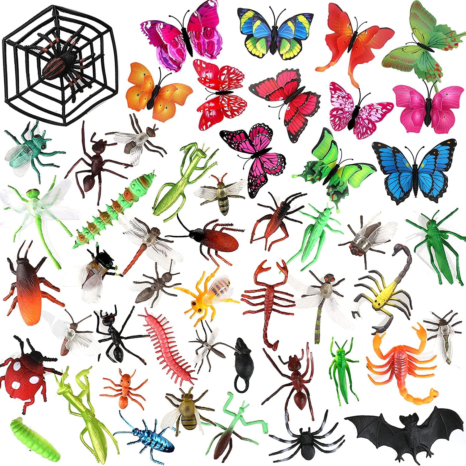 51Pcs Realistic Plastic Insects and Bugs Play Pack for Kids with 39Pcs ...