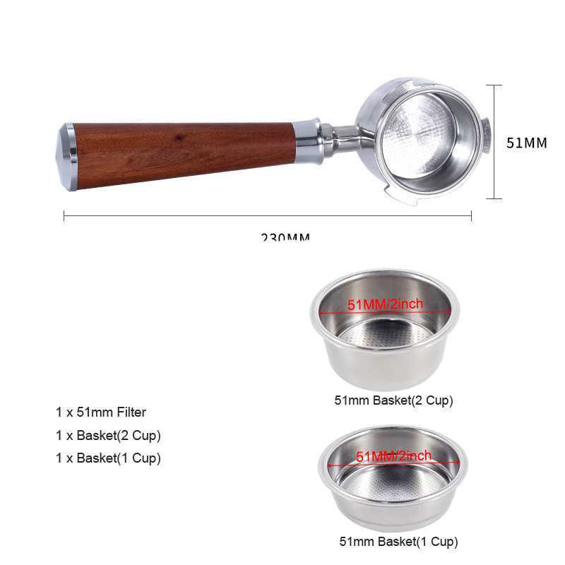 51mm Bottomless Coffee Portafilter With 1 2 4 Cups Basket for Homix ...