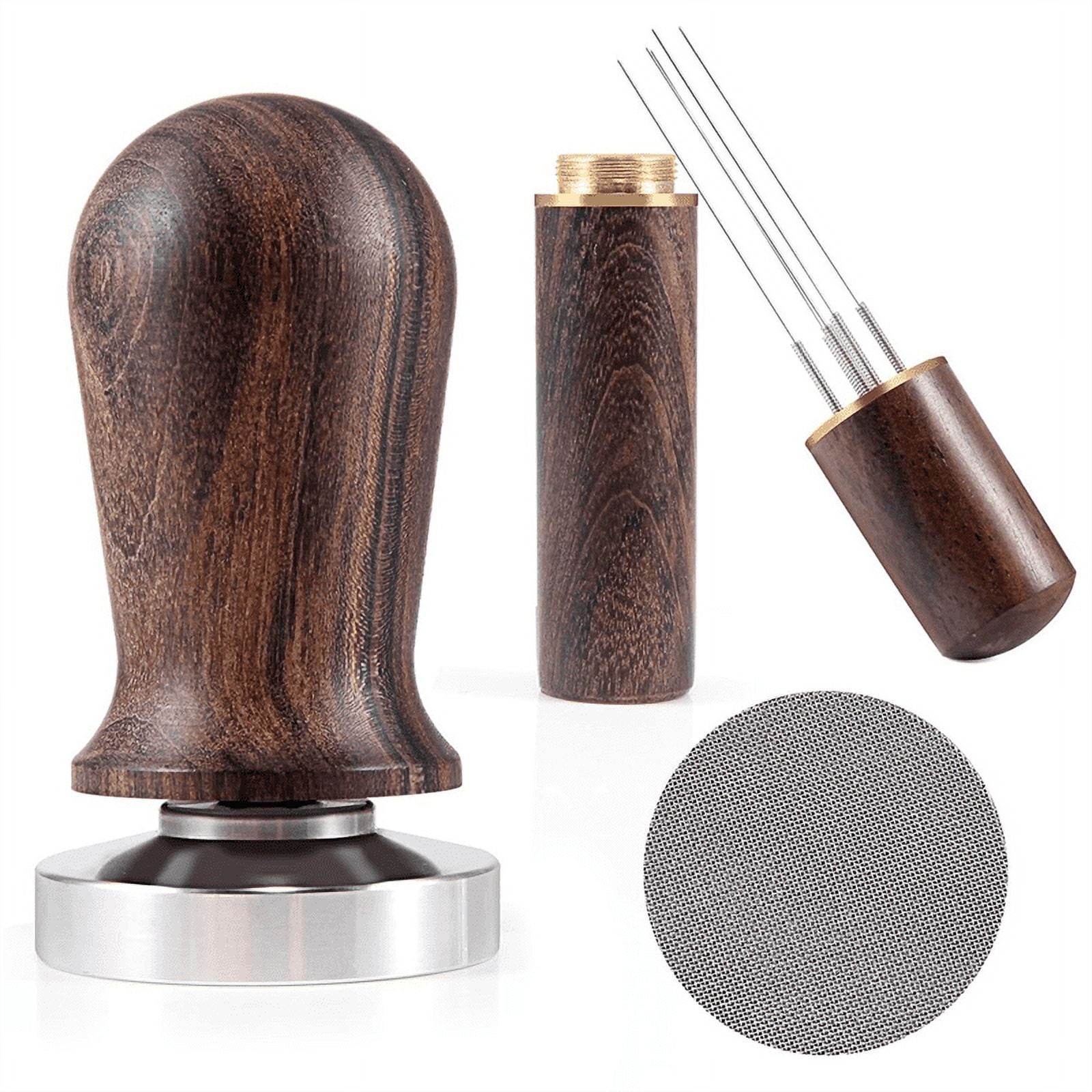 51mm Espresso Coffee Tamper&Stirrer Set-Wooden-Handle Spring-Loaded ...