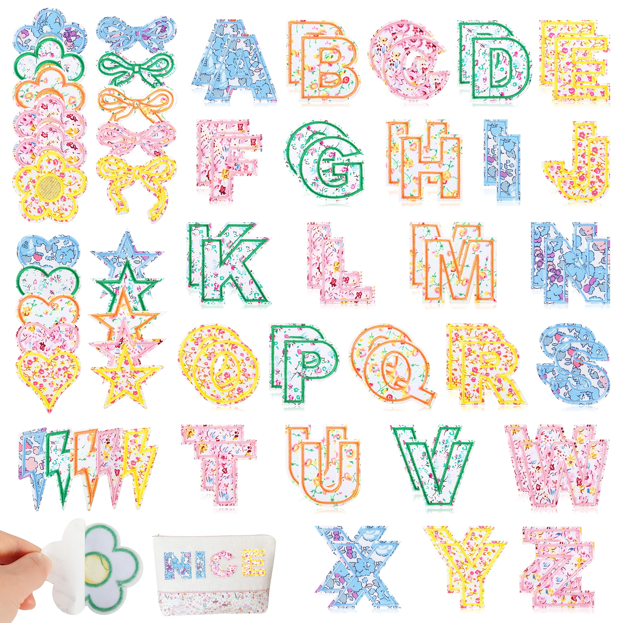 51pcs Self-Adhesive Letter Patches for Kids' Bags: Multicolor Floral ...