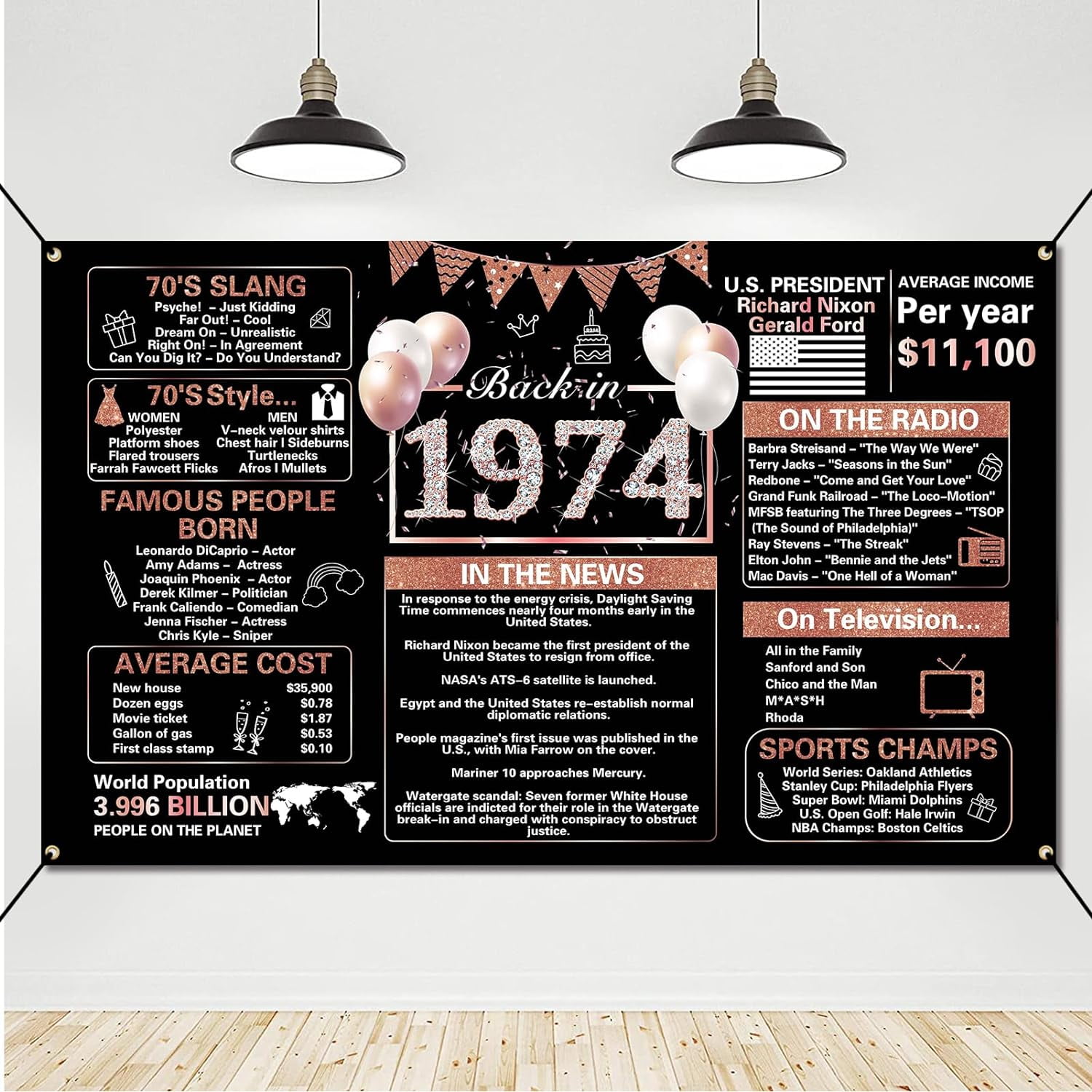 51st Birthday Decorations for 1974, Rose Gold and Black Back in 1974 ...