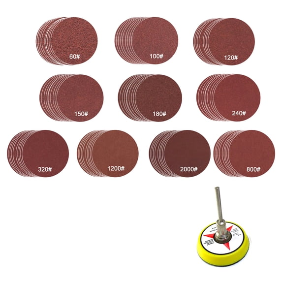 52/102Pcs 2inch Abrasive Sanding Discs with 60-2000 Grits Pad Backer ...