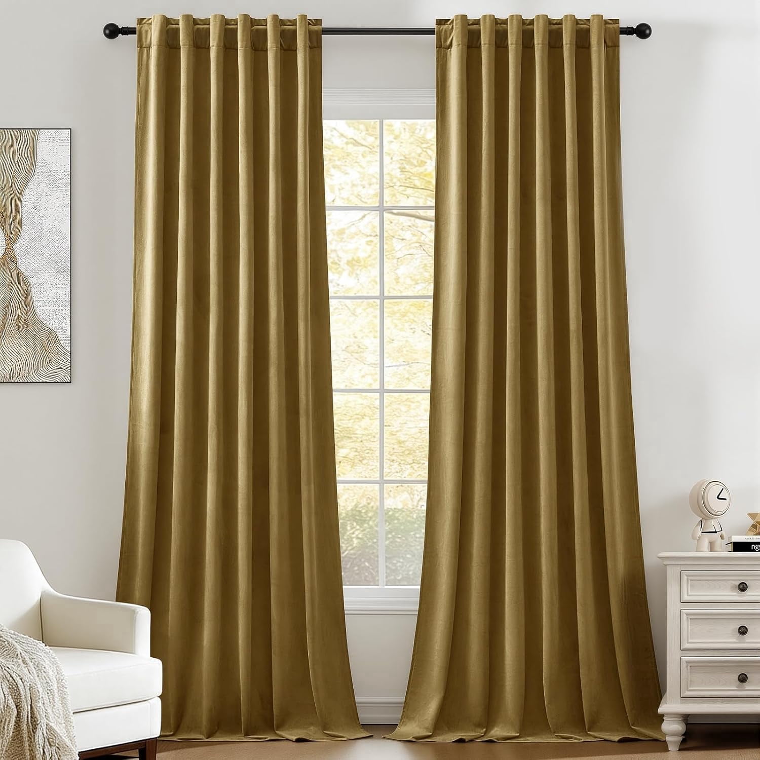 Galenzoov 52*108 inch 2 Panels Velvet Curtains for Home, Room Darkening ...