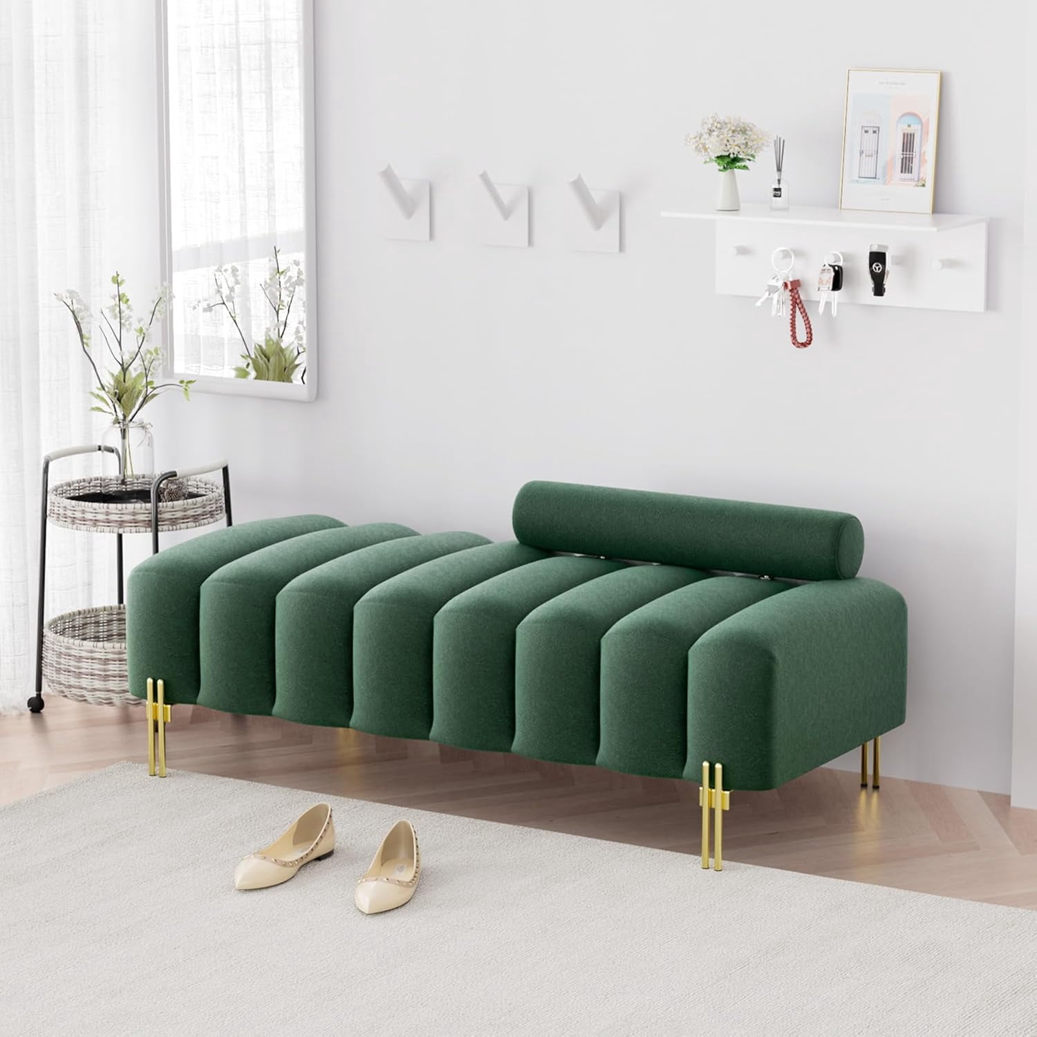 52.2" Velvet Bench, Upholstered Bedroom Bench Ottoman with Adjustable ...