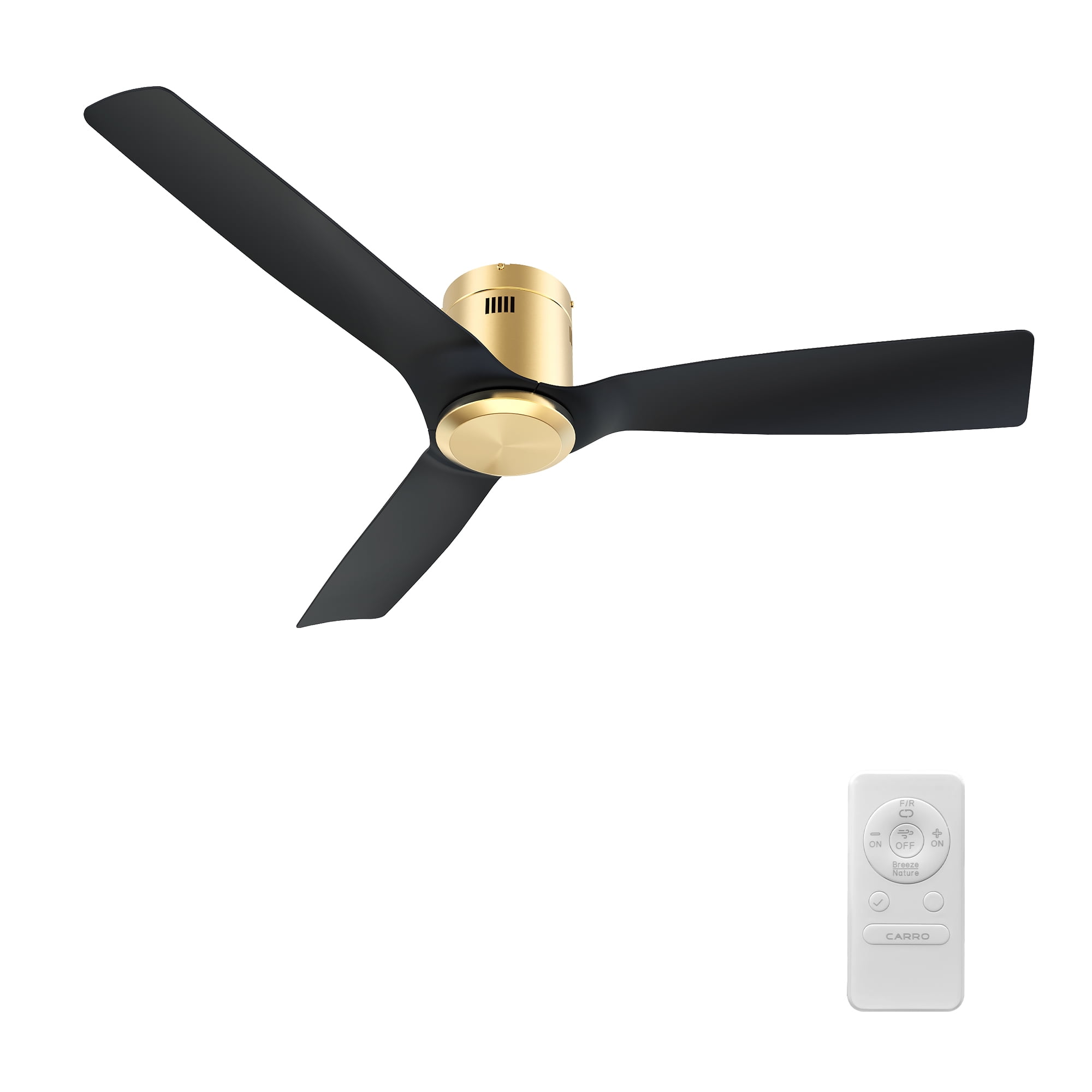 52" 3-Blade Black Modern Ceiling Fan with Remote Control - Flush Mount ...