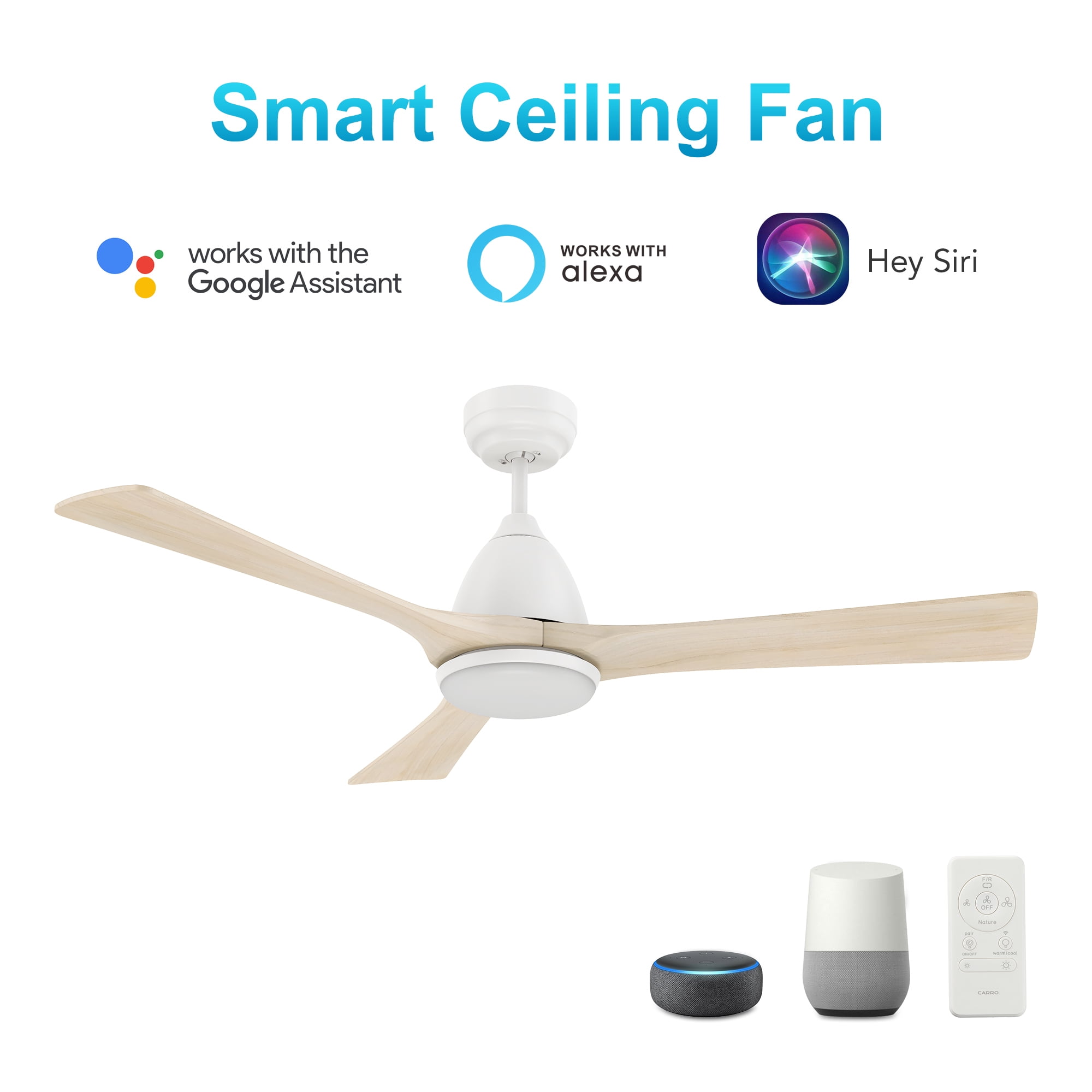 52" 3 Blade Smart Modern LED Ceiling Fan with Light and Remote Control ...
