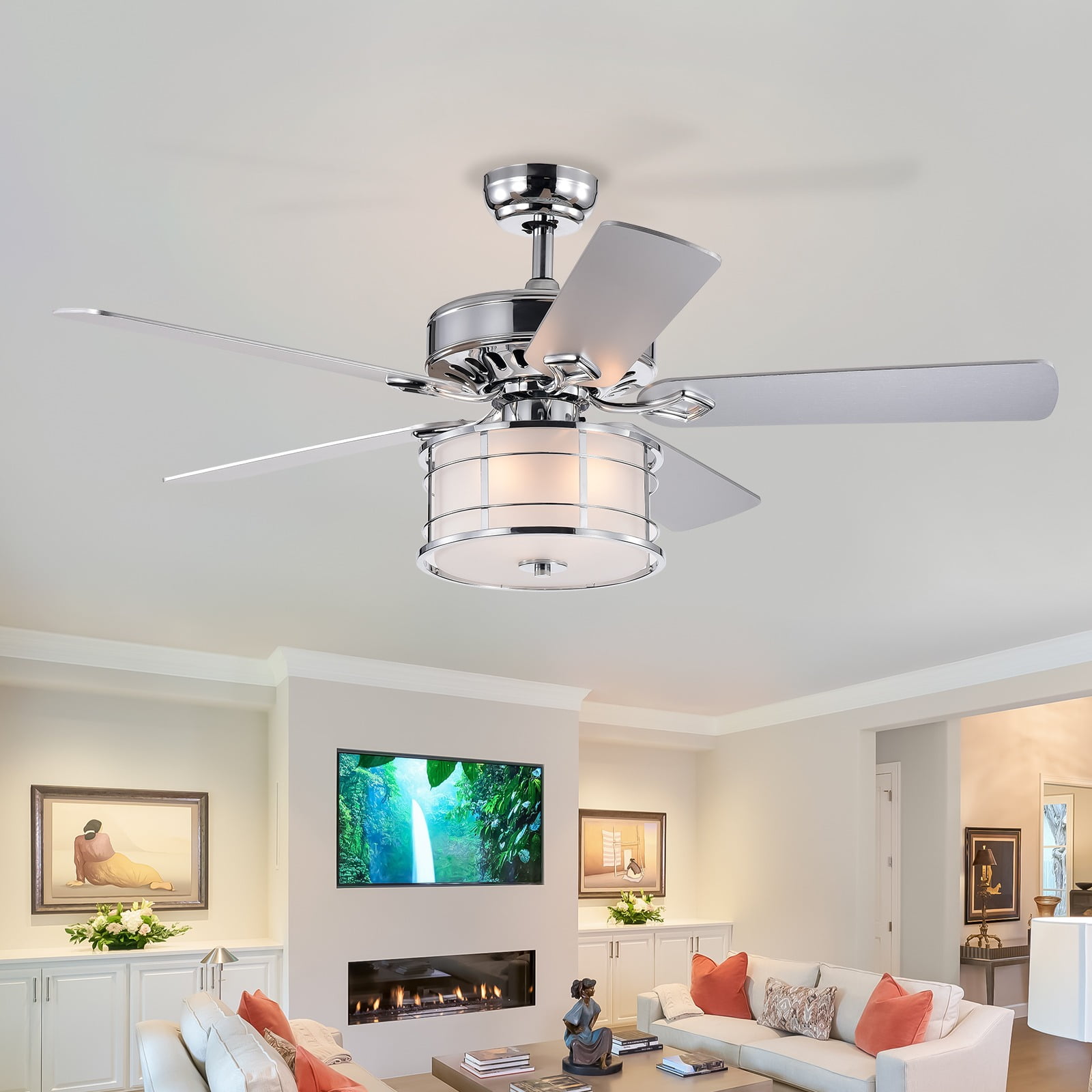 52" 3-Light Crystal Prism Drum LED Ceiling Fan with Remote ...