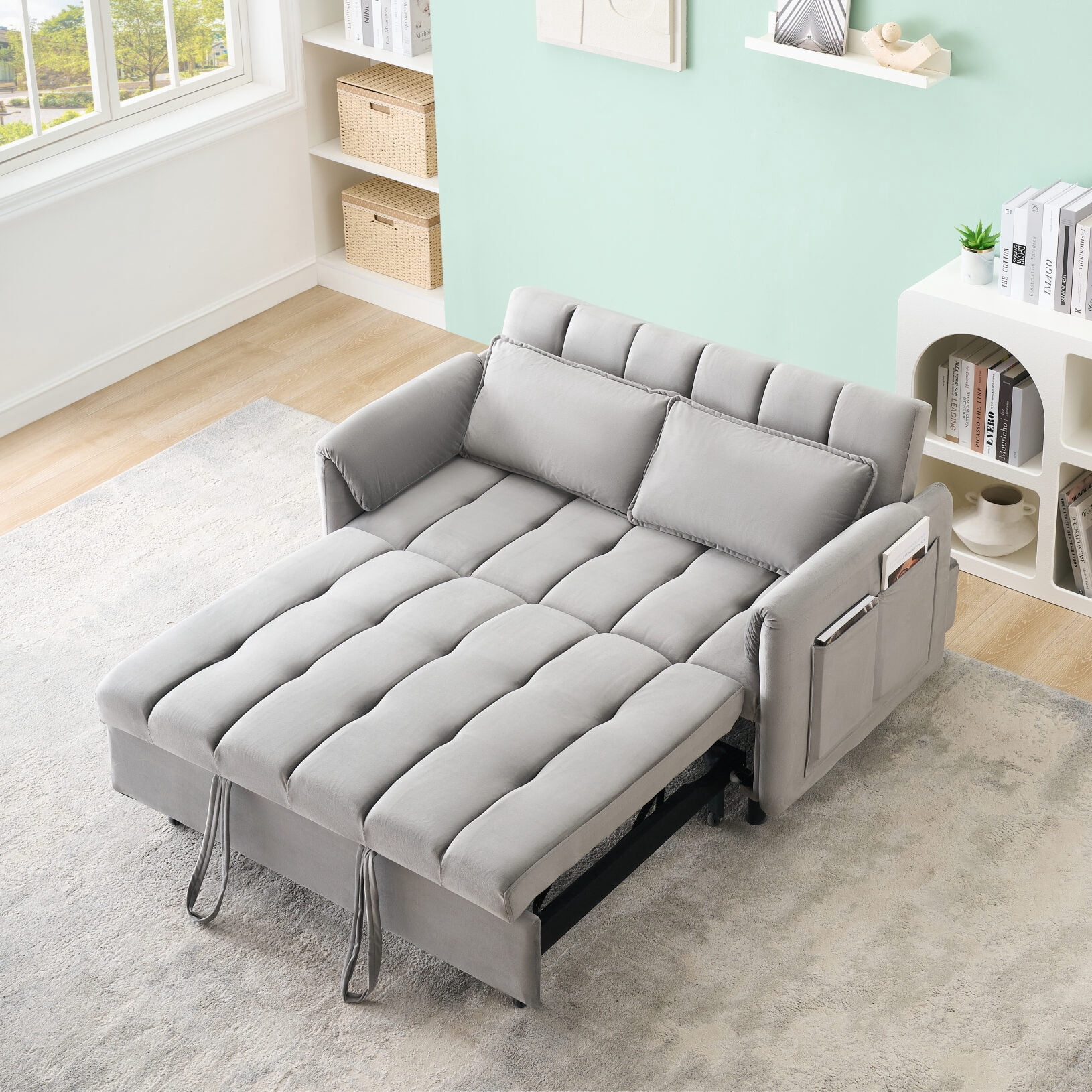 52" 3-in-1 Adjustable Velvet Sofa Bed with Reclining Backrest & Storage ...