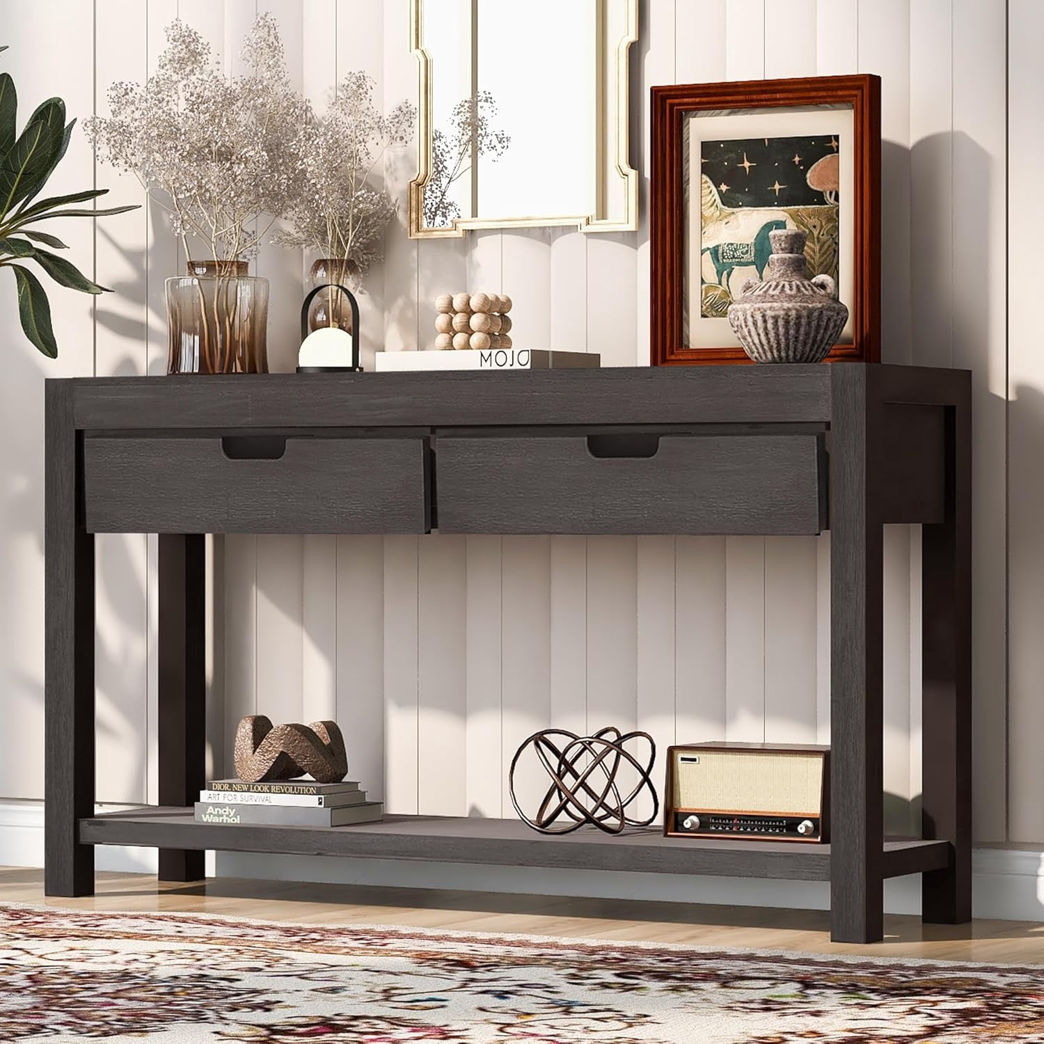 52" Modern Minimalist Console Table Sofa Table with Open Tabletop and 4 ...