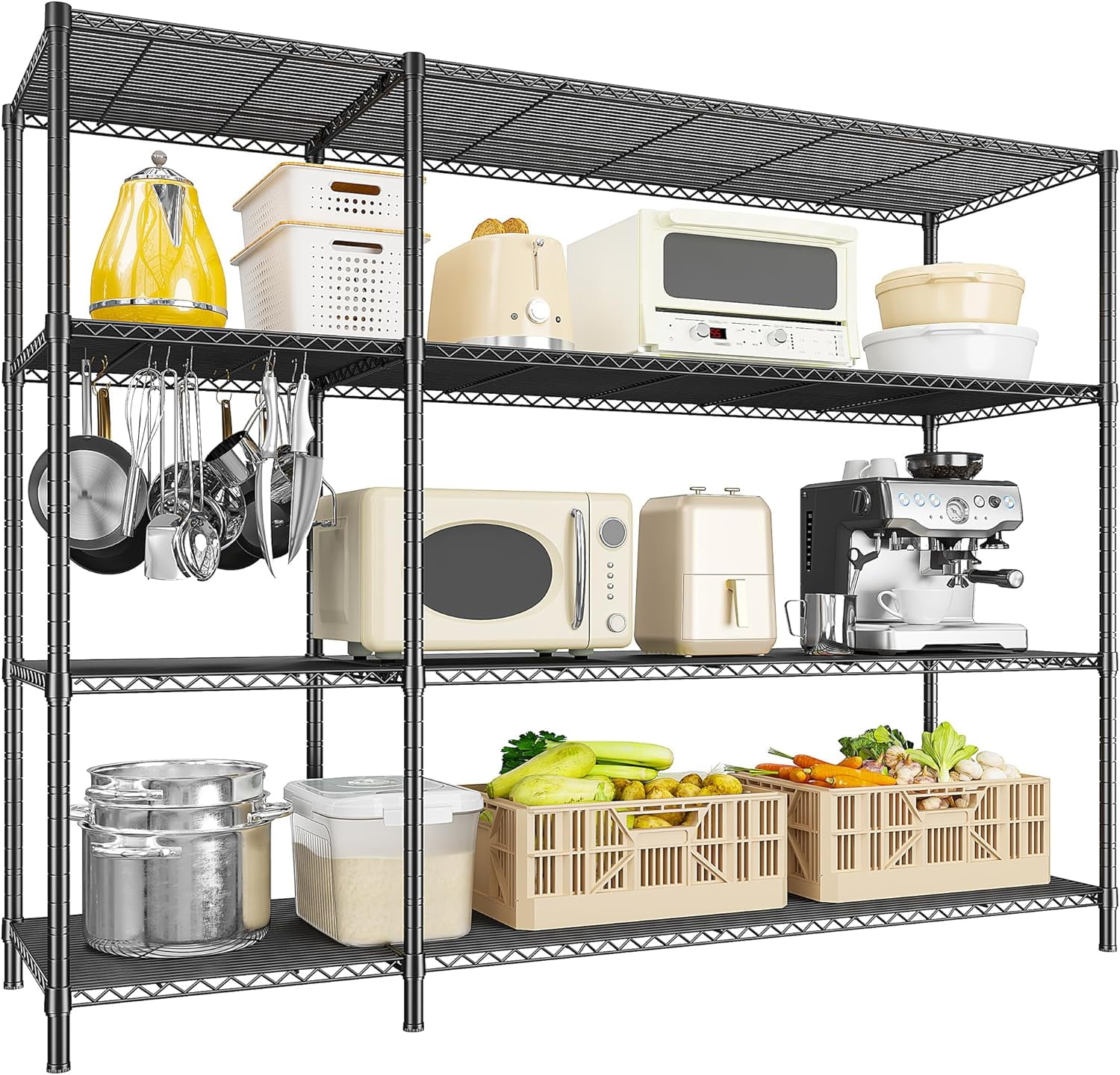 52.36''W Storage Shelves Metal Shelving Unit Load 1120LBS 4 Tier Wire ...