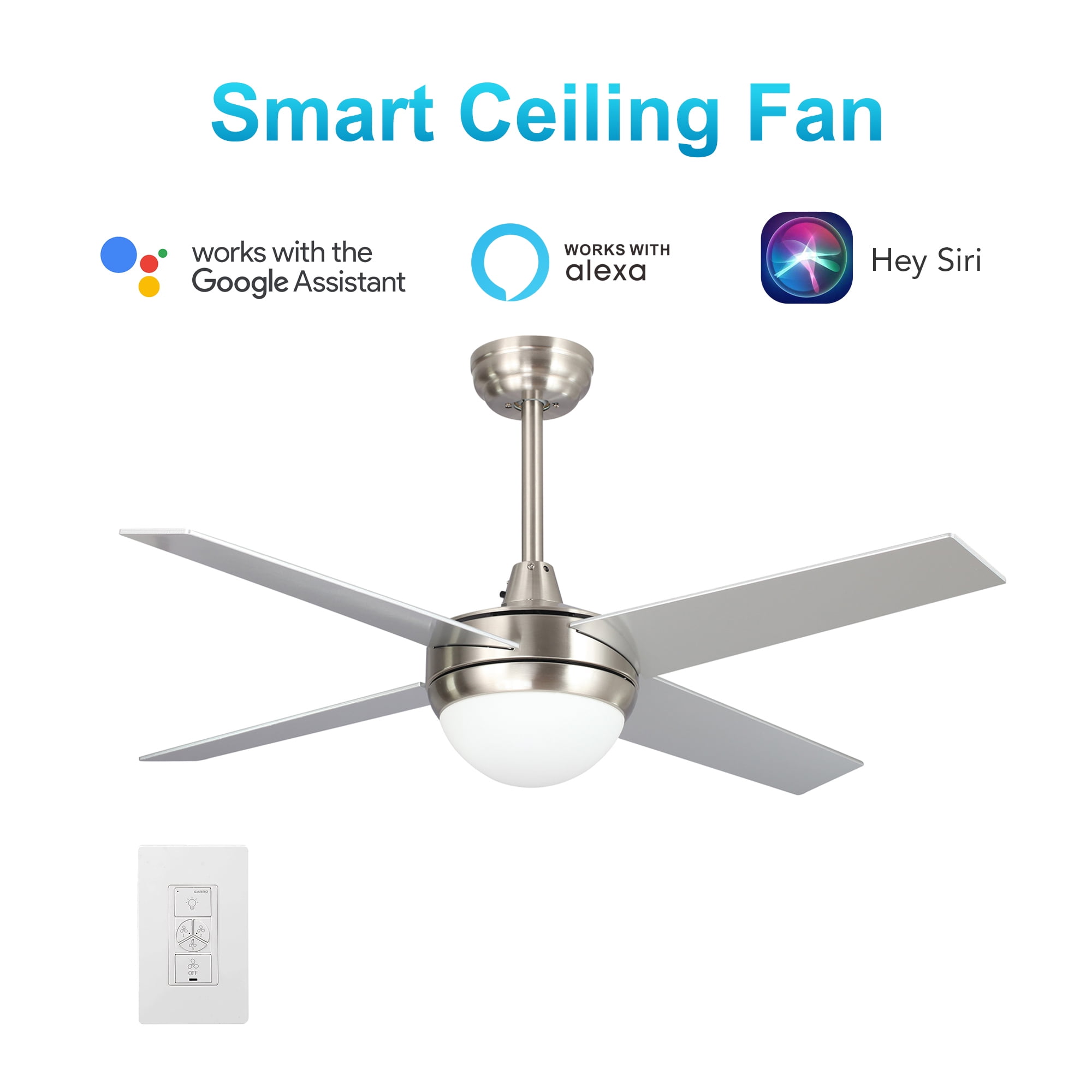 52" 4 Blade Smart Ceiling Fan with Wall Control, Light Kit Included ...