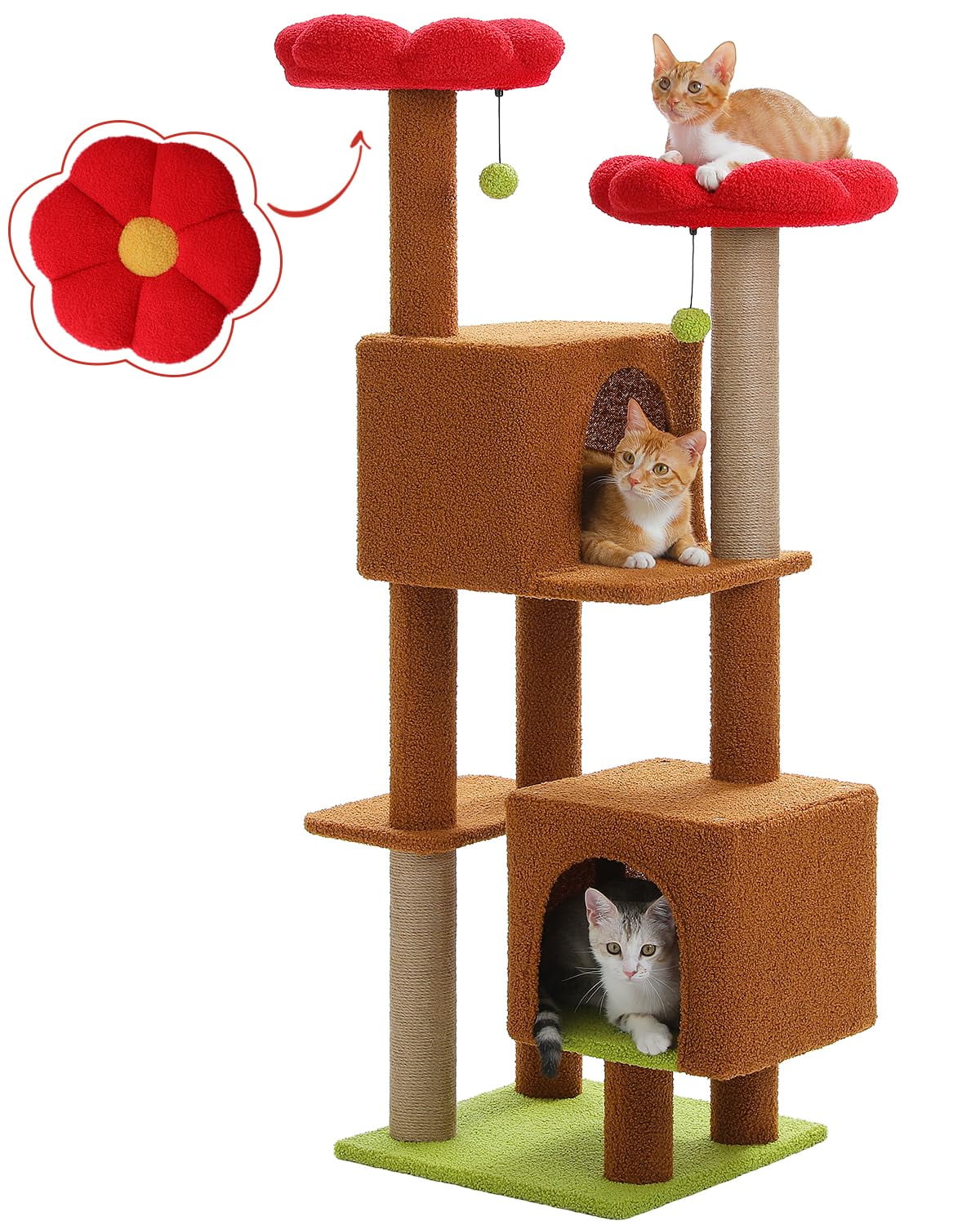 52.4 Inch Cat Tower for Indoor Cats, Multi-Level Climbing Furniture ...