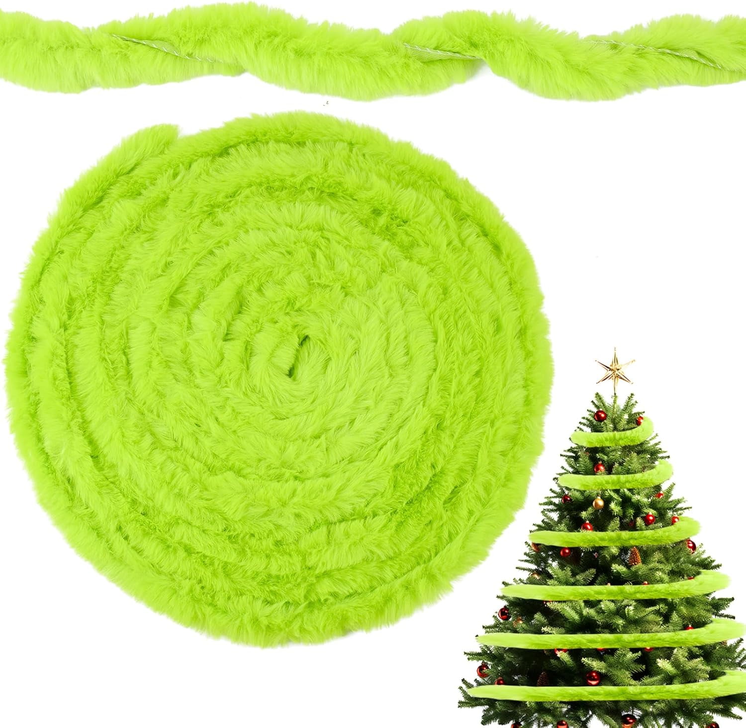 52.5Ft Christmas Faux Fur Ribbon Trim Fabric Roll Winter Christmas Tree ...